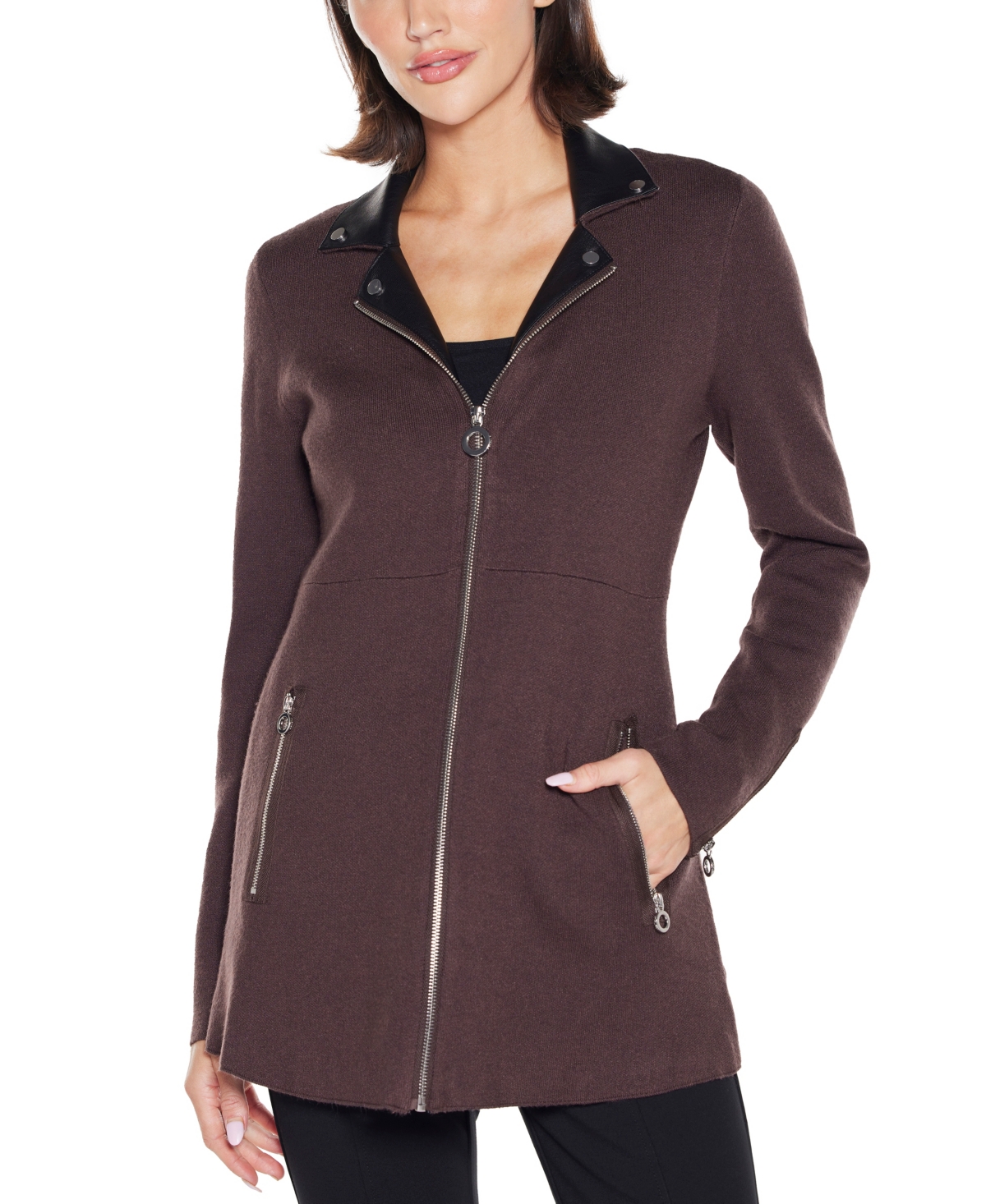 Click here for Belldini Womens Black Label Collared Sweater Jacke... prices