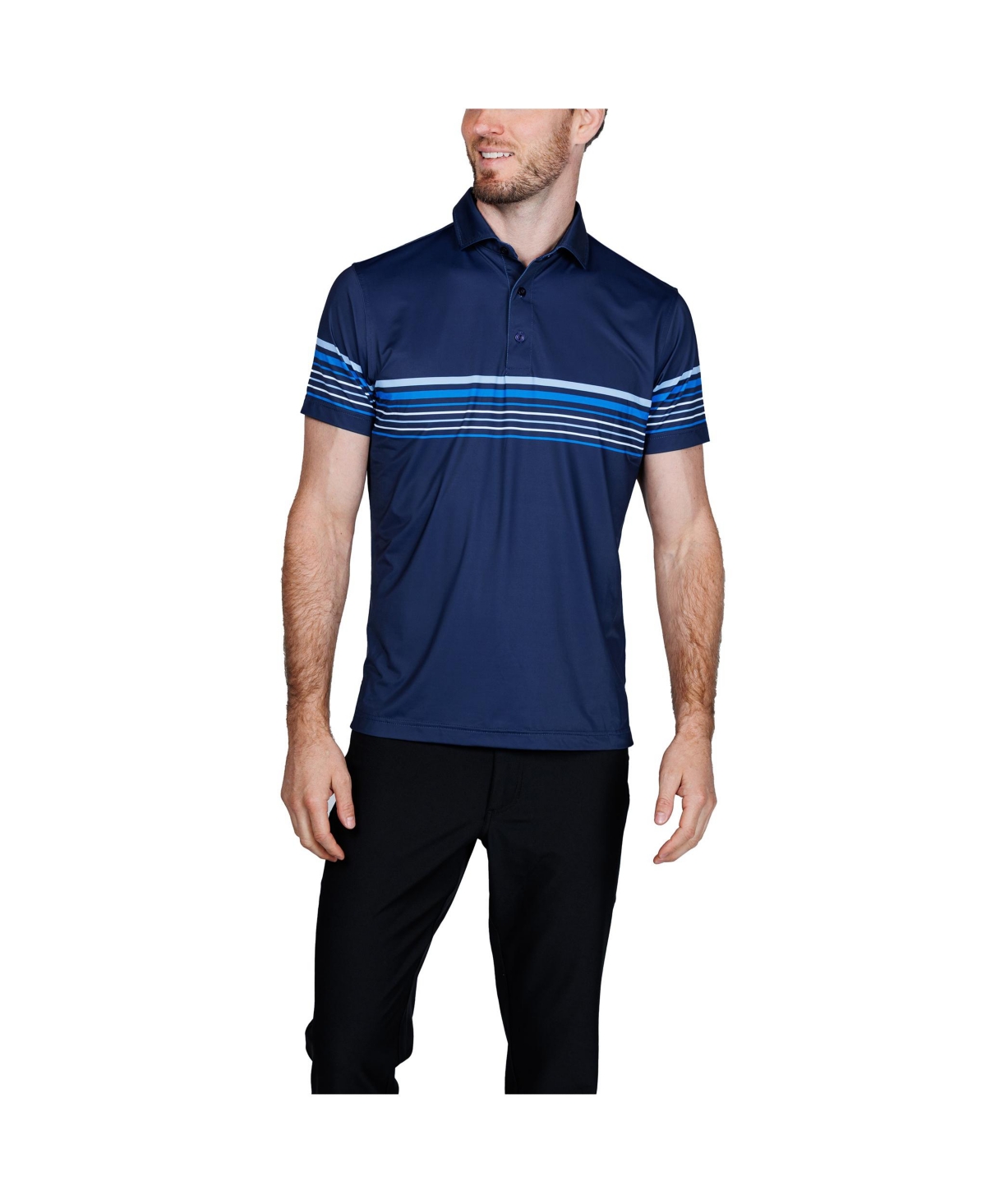 Tailorbyrd Mens Engineered Stripe Performance Polo - Navy