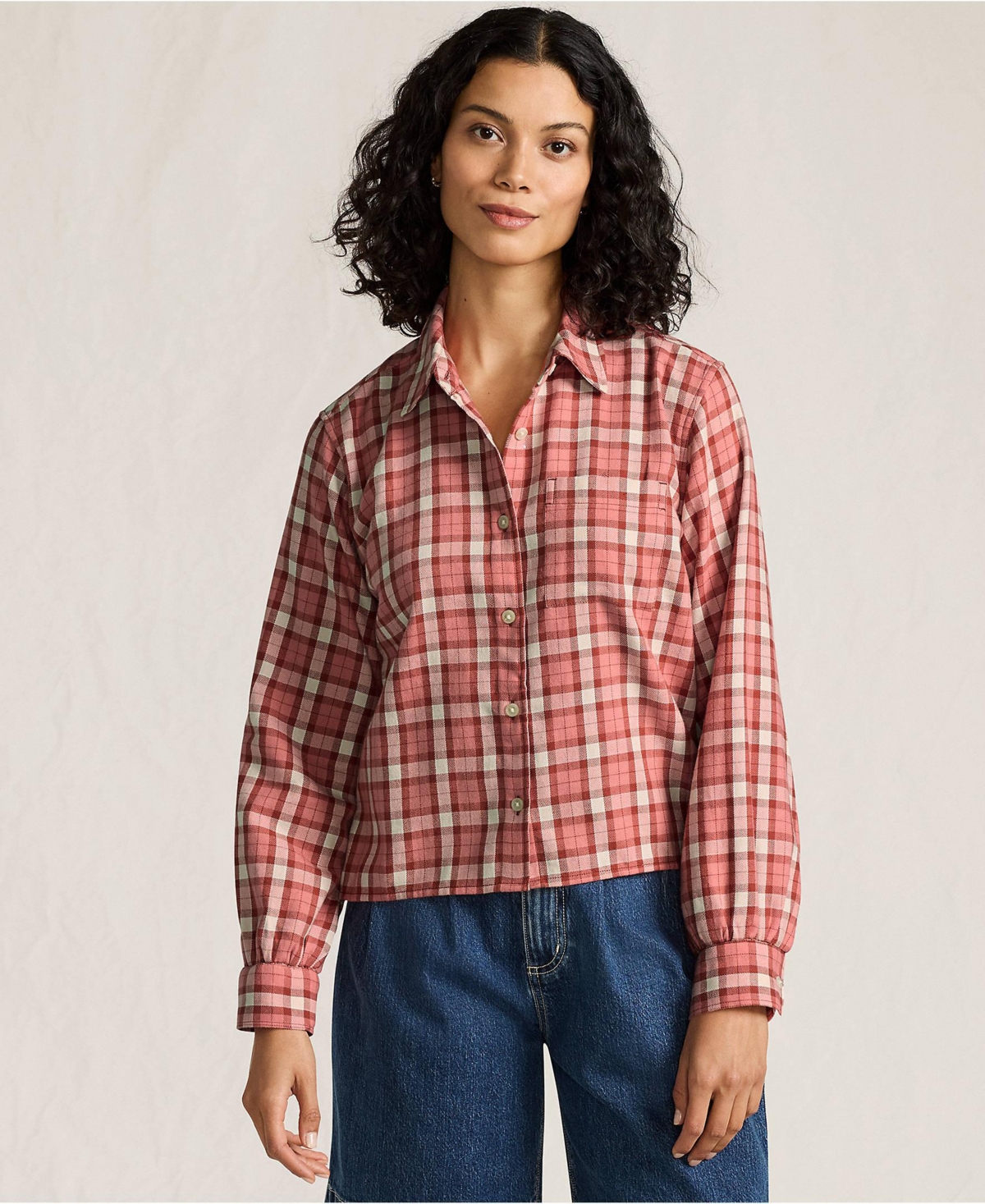 Click here for Lands End Womens Cropped Flannel Shirt - Sea coral... prices