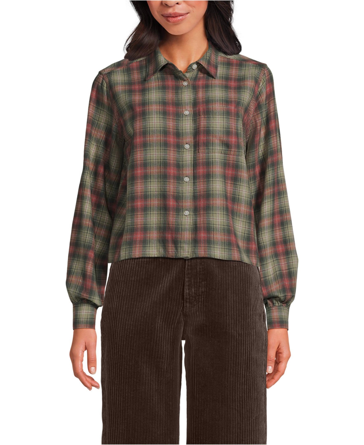 Click here for Lands End Womens Cropped Flannel Shirt - Sunwashed... prices