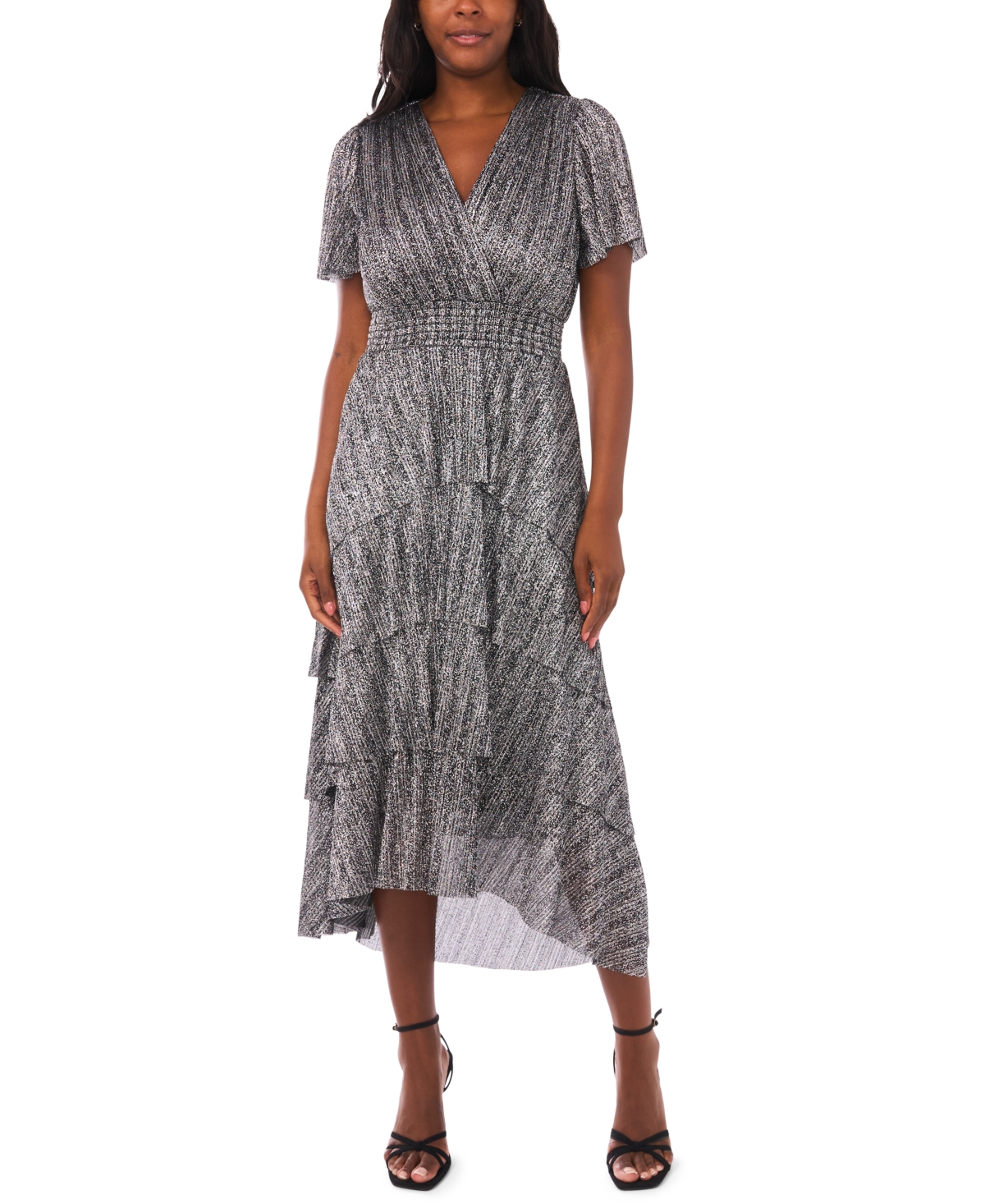 Click here for Vince Camuto Womens Metallic Print Tiered Midi Dre... prices
