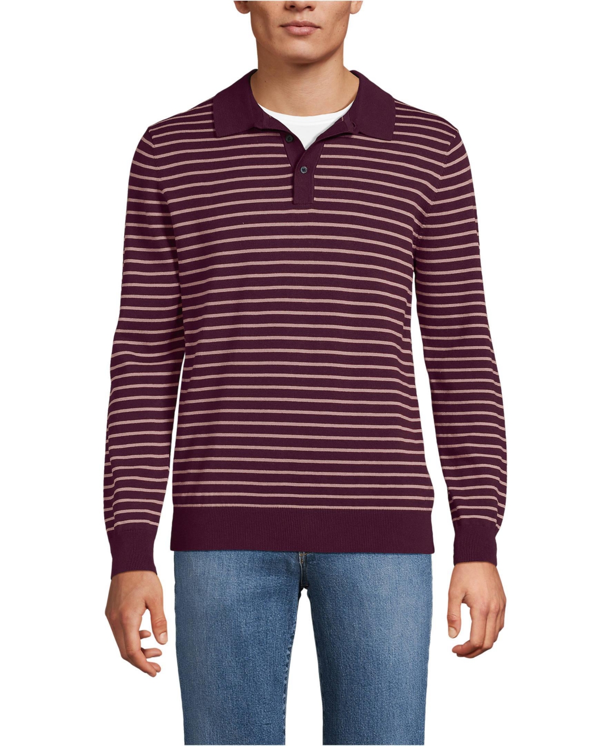Click here for Lands End Mens Long Sleeve Cotton Sweater Polo - L... prices