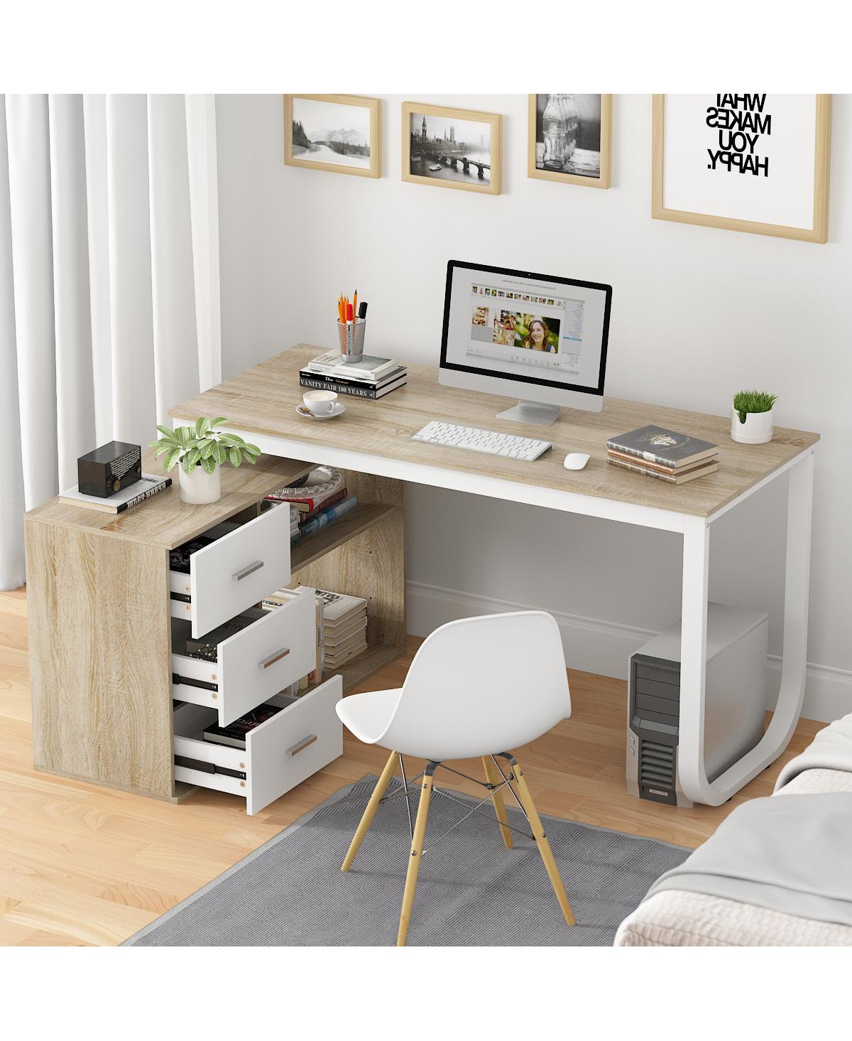 Click here for Famapy 55.1 in. L-Shaped Brown Wood Computer Desk... prices