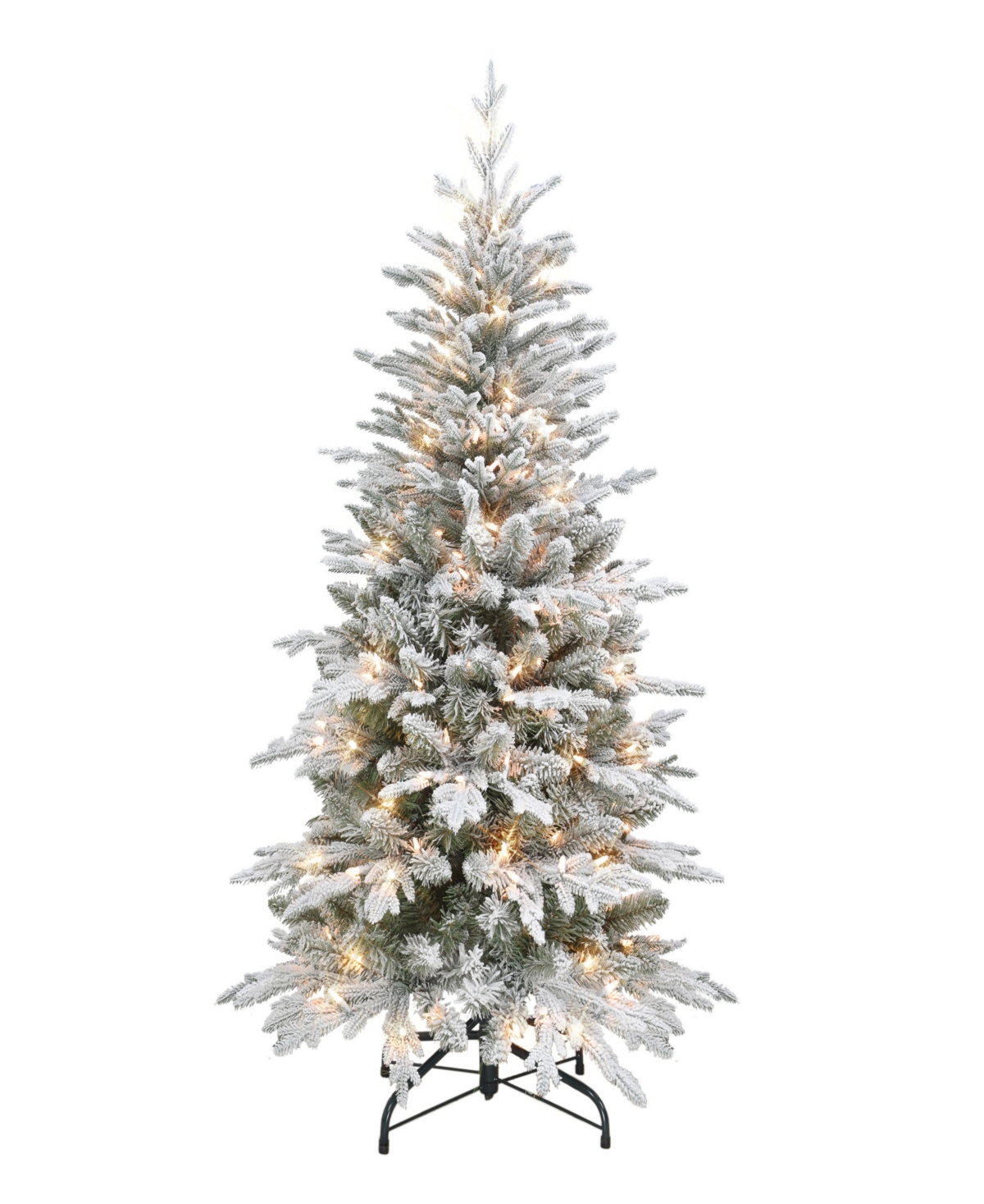 Puleo 4.5FT Pre-Lit Flocked Slim Northern Fir Tree - Green
