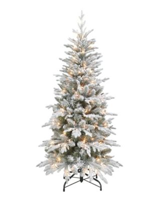 Puleo 4.5FT Pre-Lit Flocked Slim Northern Fir Tree - Macy's