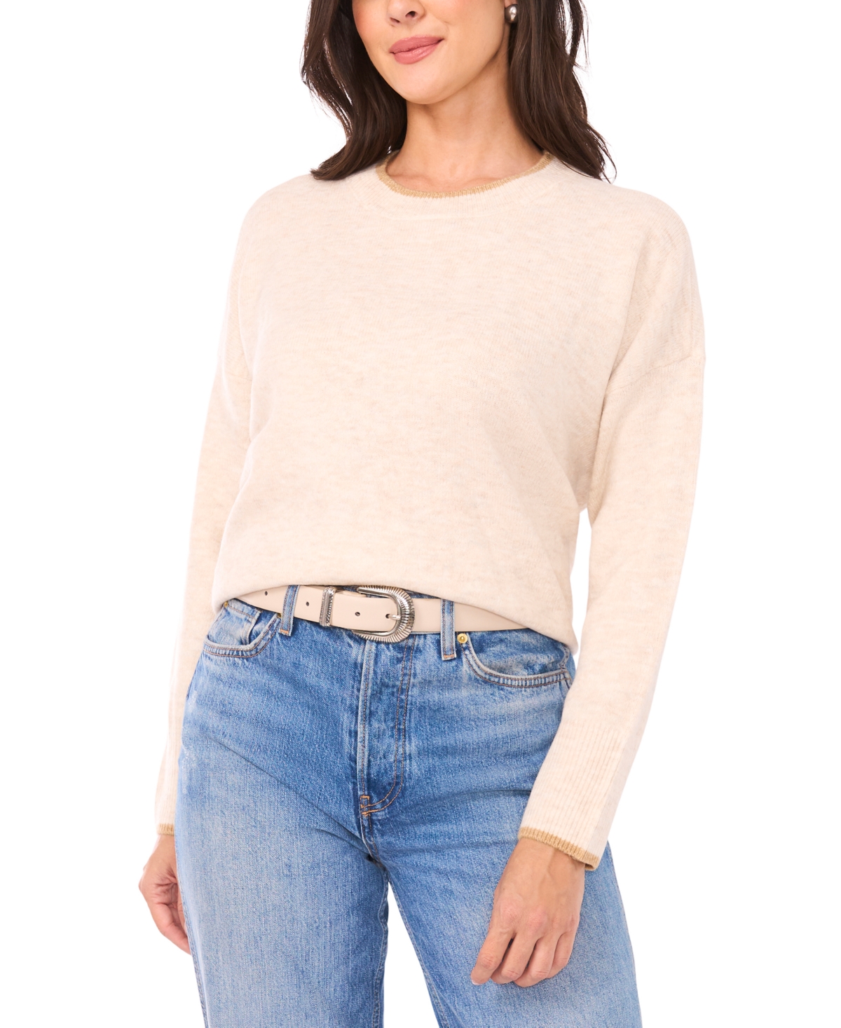 Click here for Vince Camuto Womens Tipped Crewneck Sweater - Malt... prices