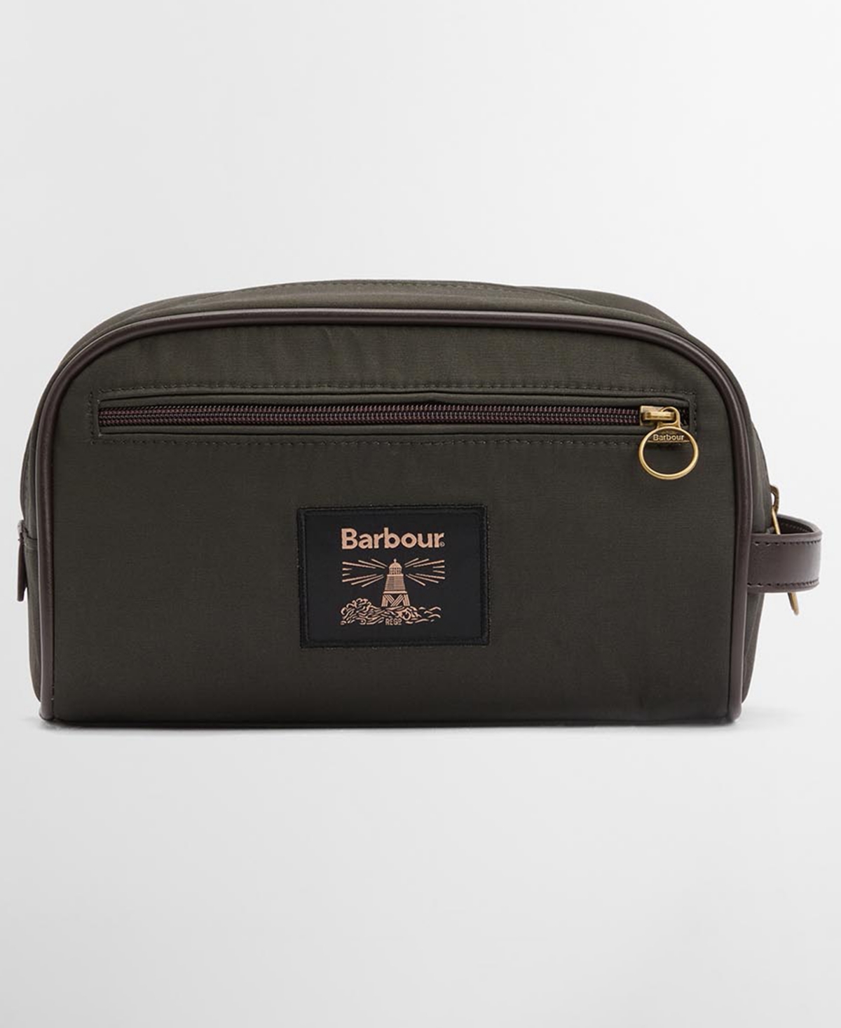 Click here for Barbour Mens Zippered Wax Wash Bag - Olive/Beacon prices