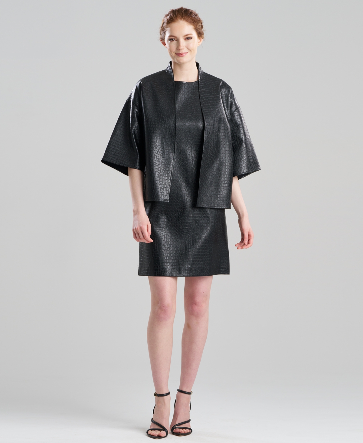 Click here for Natori Womens Faux Croc Leather Sweater - Black prices