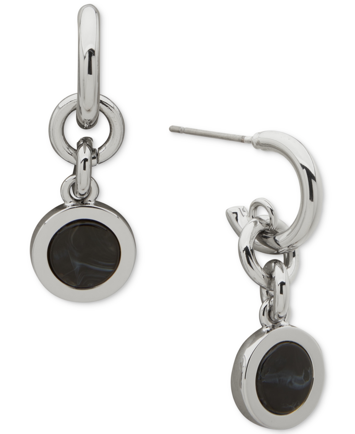 Click here for Dkny Silver-Tone Inlay Link Green Double Drop Earr... prices