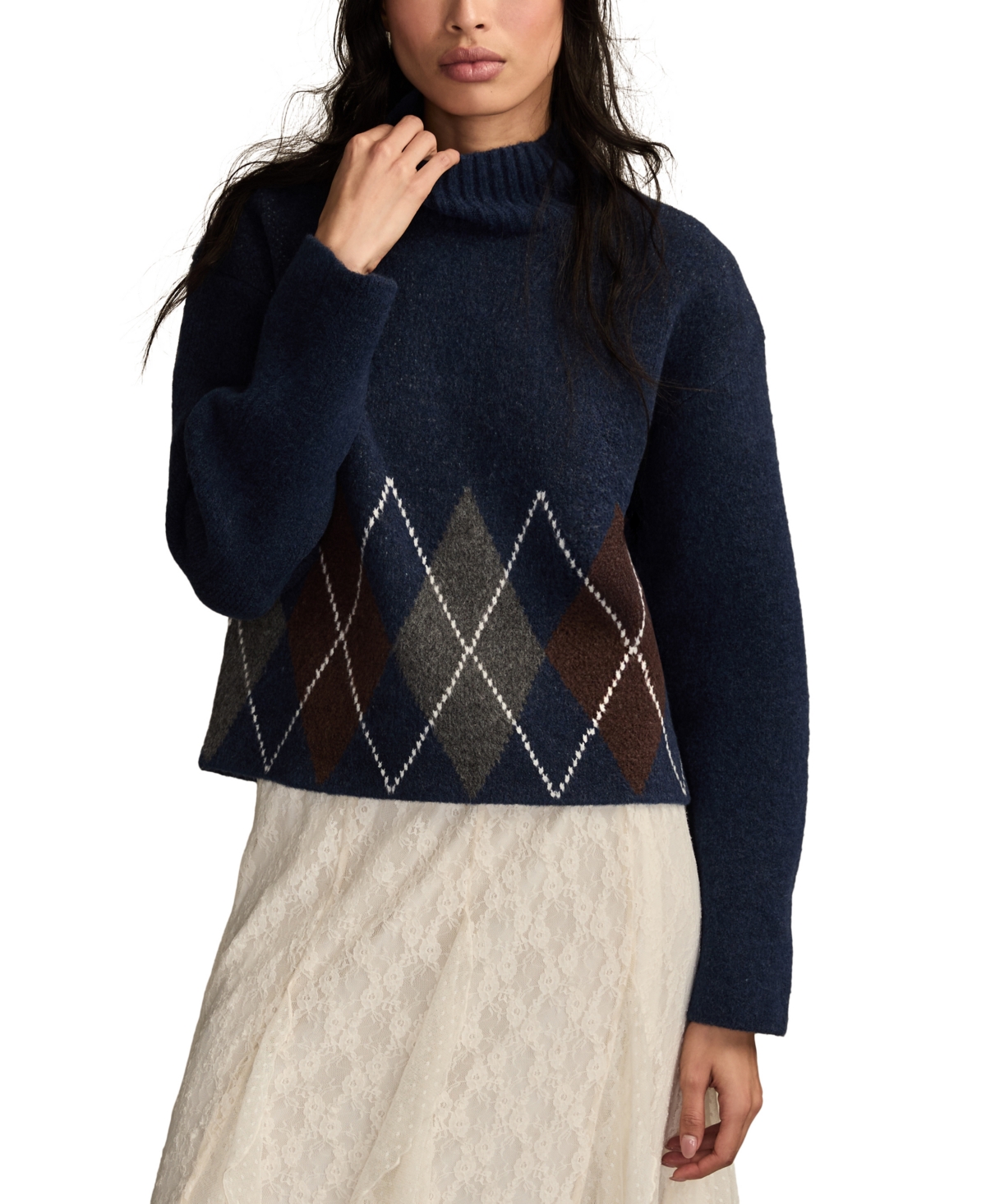Click here for Lucky Brand Womens Argyle Mock Neck Sweater - Dark... prices