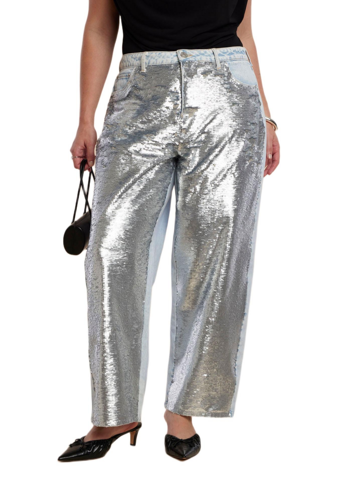 Click here for Eloquii Womens Sequin Front Jean - Light wash prices