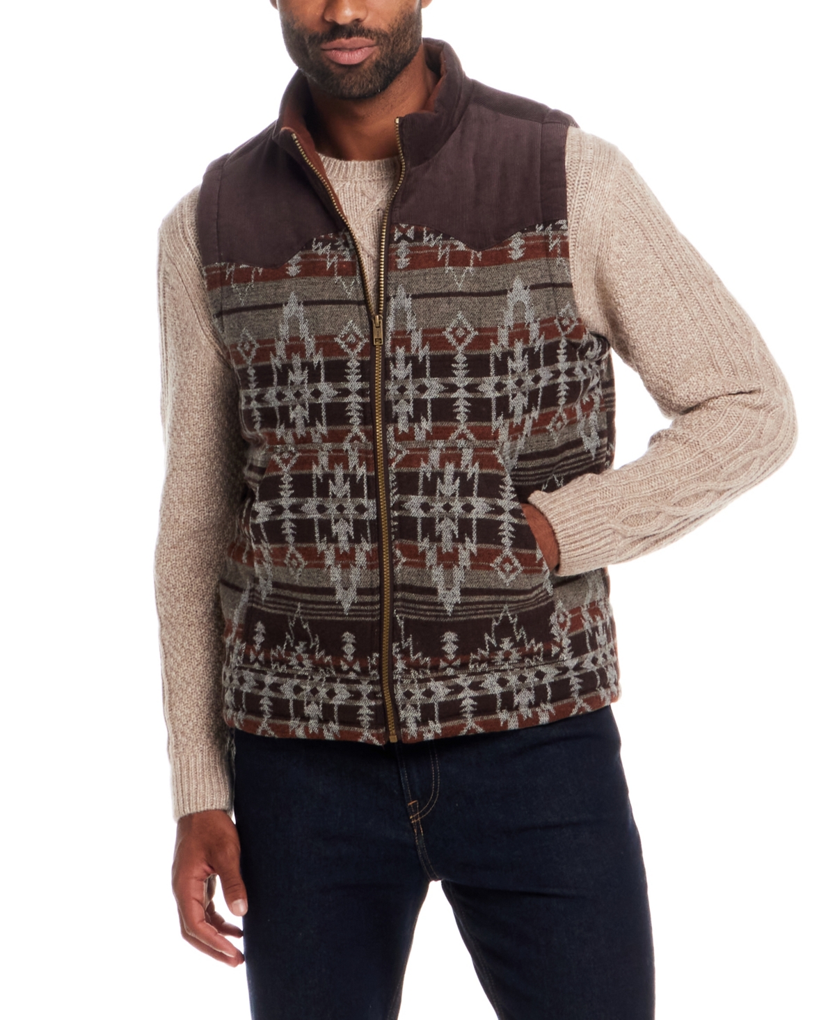 Click here for Weatherproof Vintage Western Printed Vest - Chocol... prices
