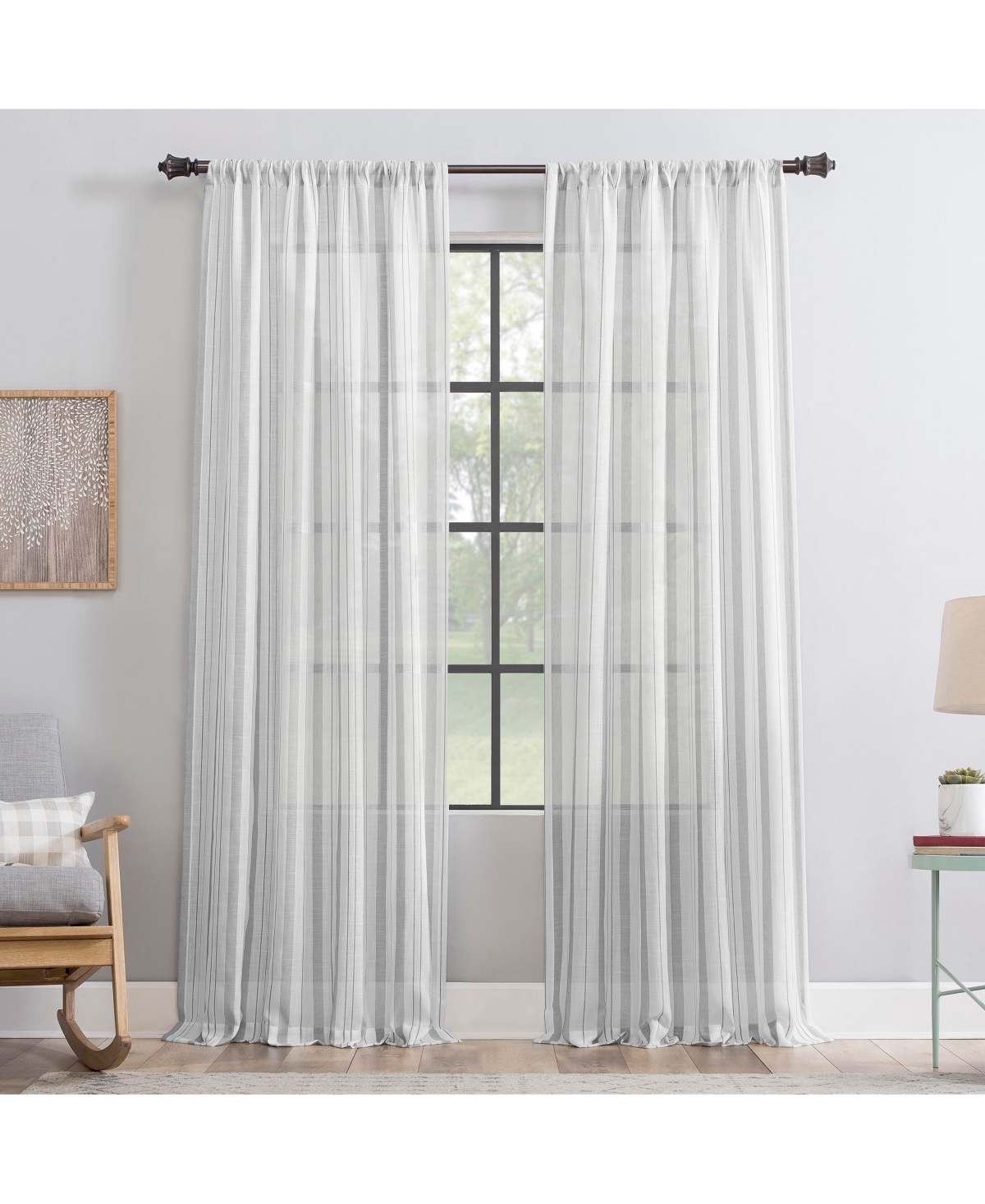 Click here for Vintage Stripe Anti-Dust Sheer Curtain Panel - Gra... prices