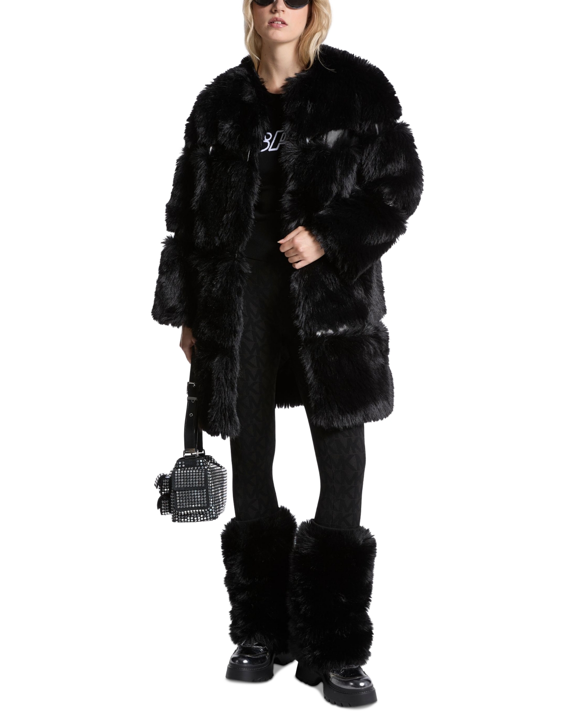 Michael Michael Kors Womens Faux Fur Long Coat - Black