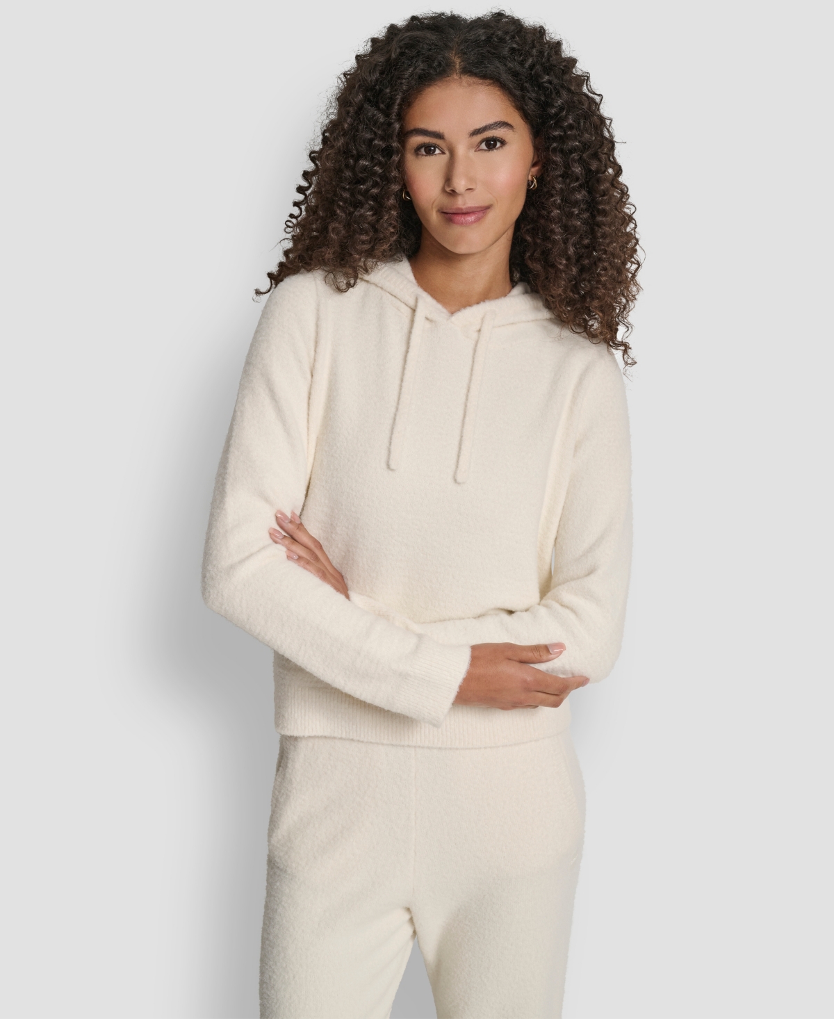 Click here for Dkny Womens Feather Yarn Hood Tonal Hoodie - Eggno... prices