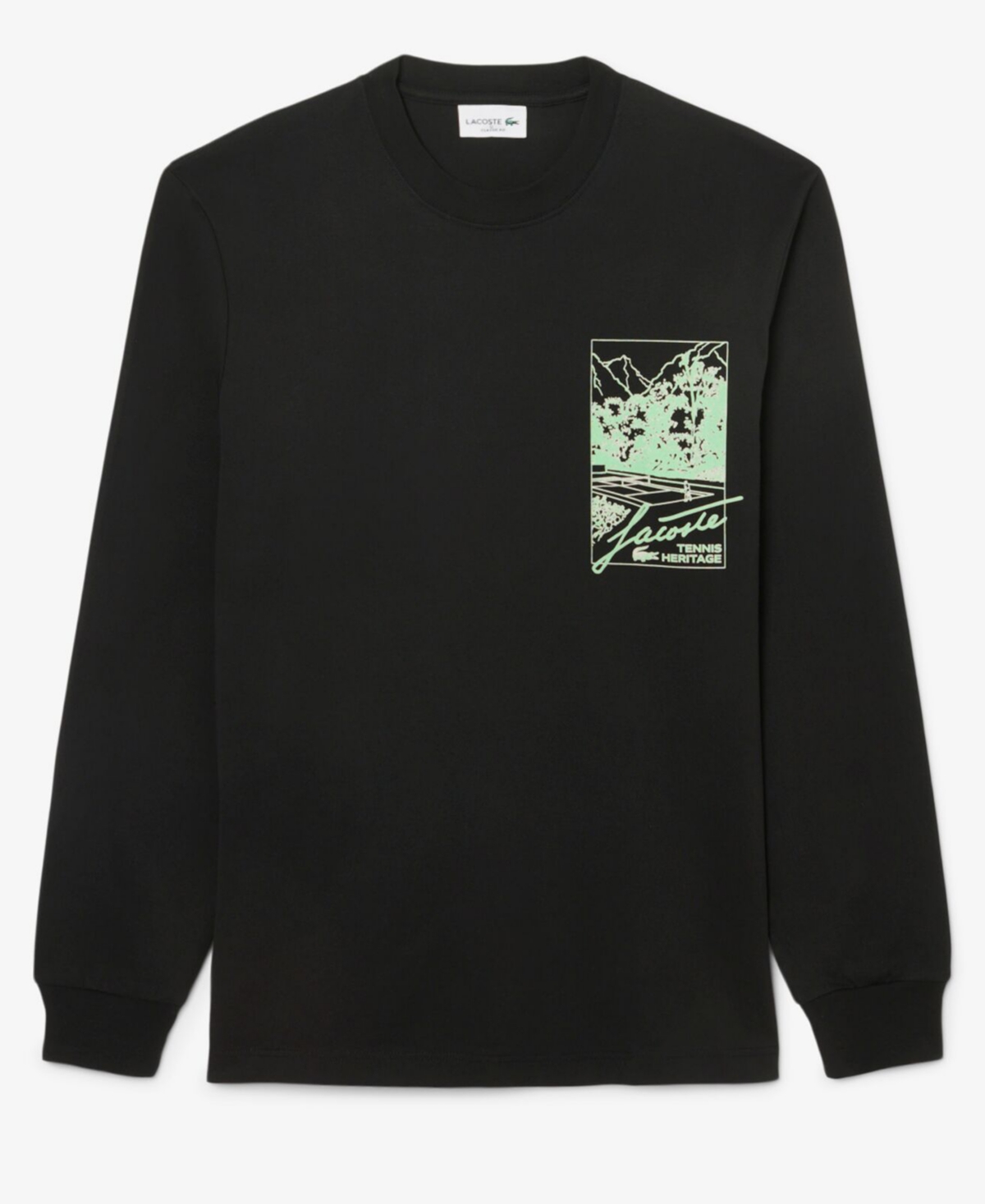 Click here for Lacoste Mens Long Sleeves Printed T-Shirt - Black prices