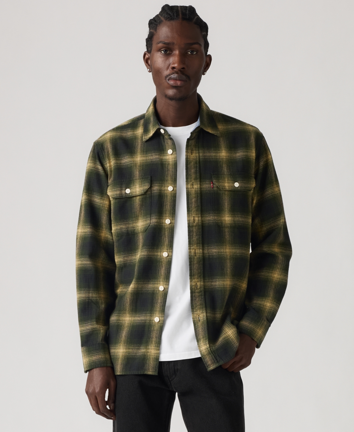 Levis Mens Long Sleeve Relaxed Fit Flannel Shirt  Medium  Black