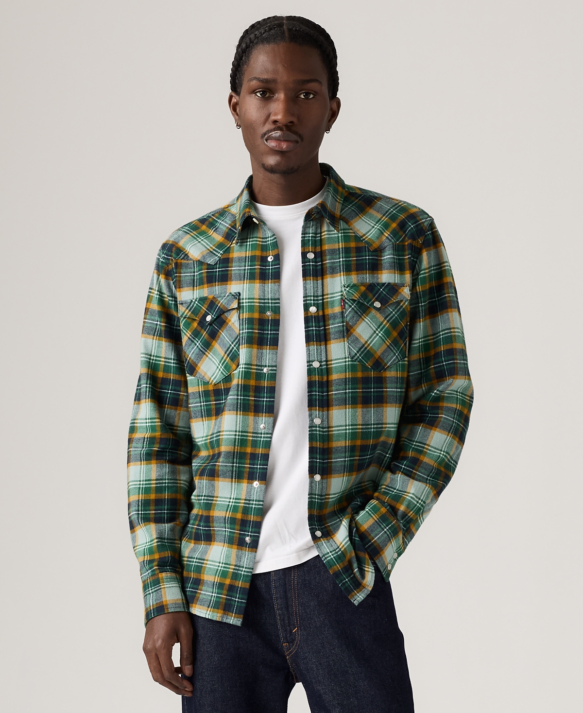 Levis Mens Classic Standard Fit Western Shirt - Julius Plaid Abyss