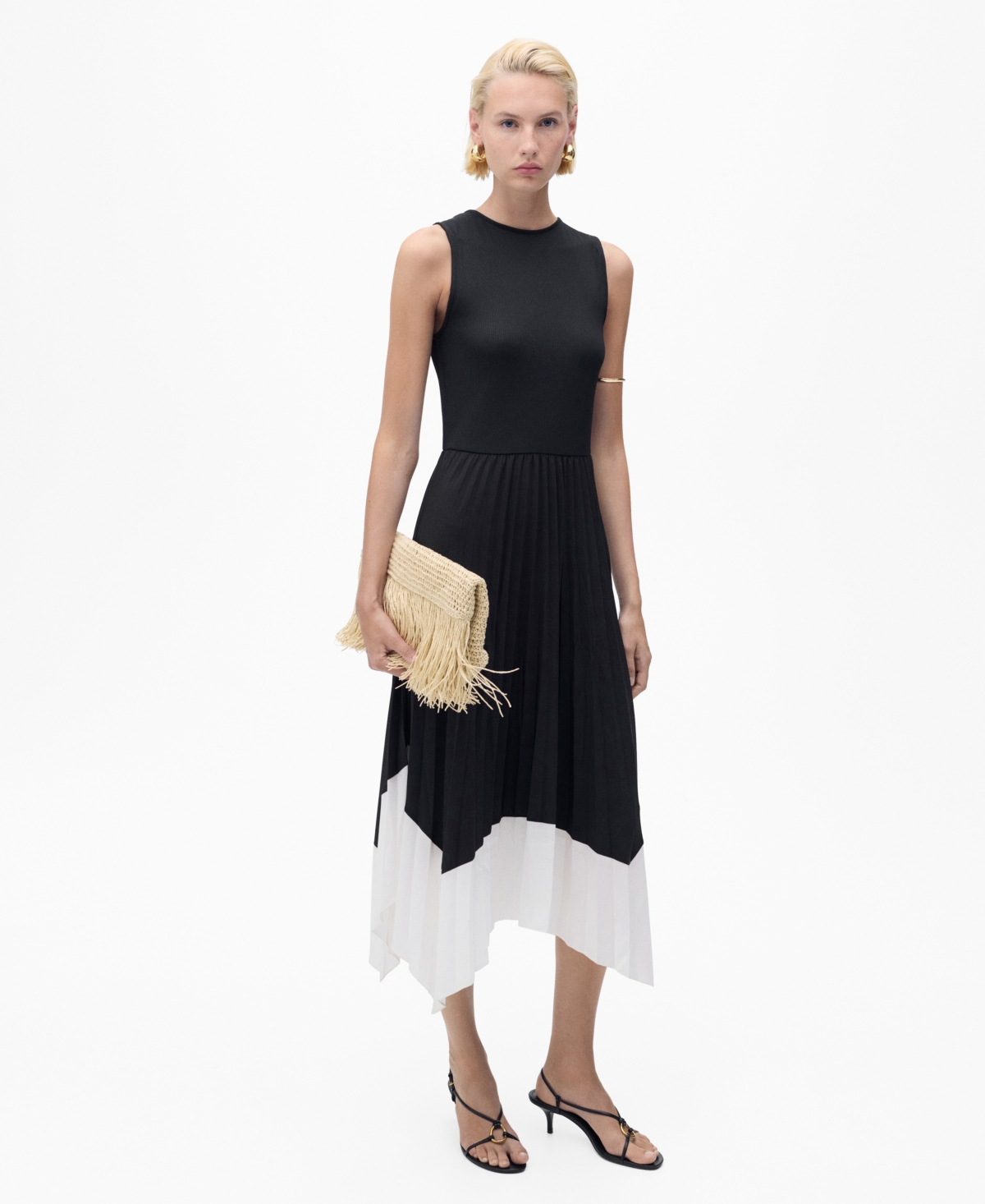 Click here for Mango Womens Combined Pleated Dress - Black prices