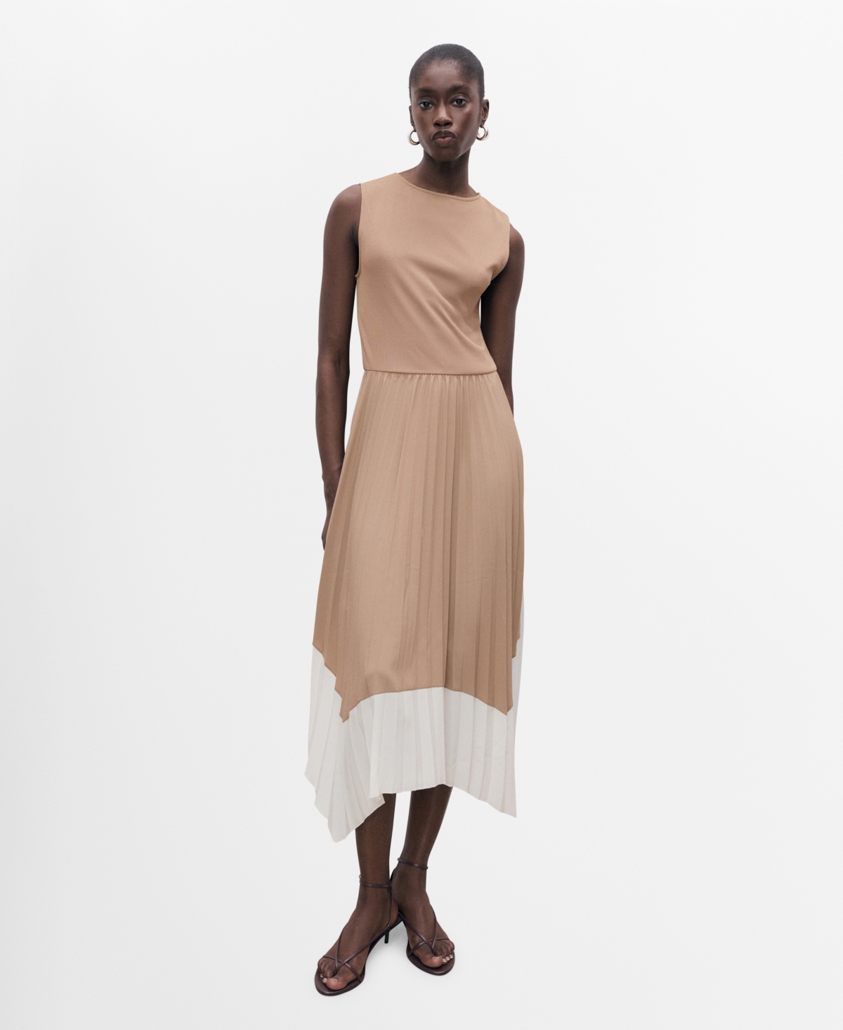 Click here for Mango Womens Combined Pleated Dress - White prices