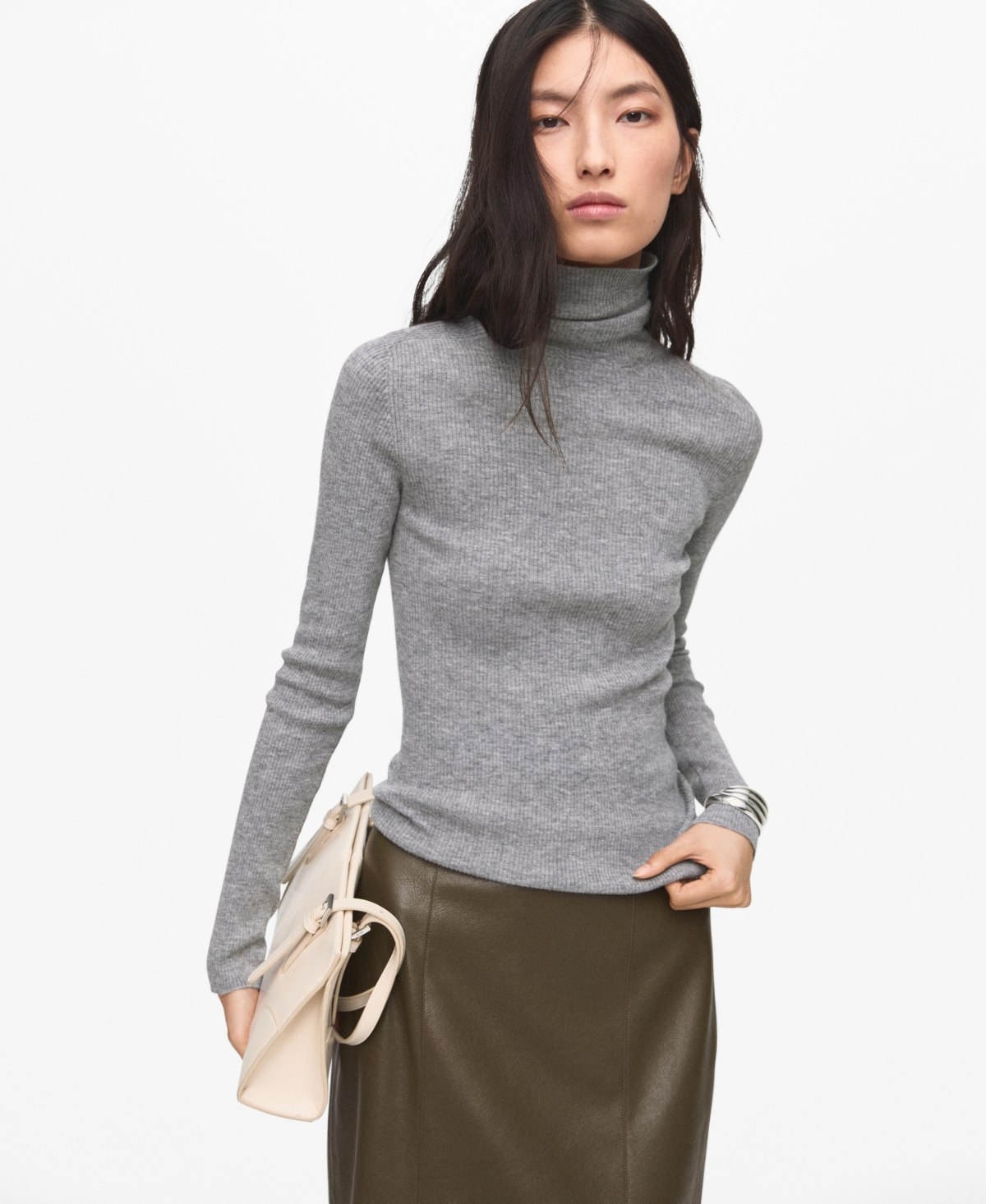 Click here for Mango Womens Turtleneck Wool Sweater - Light Heath... prices