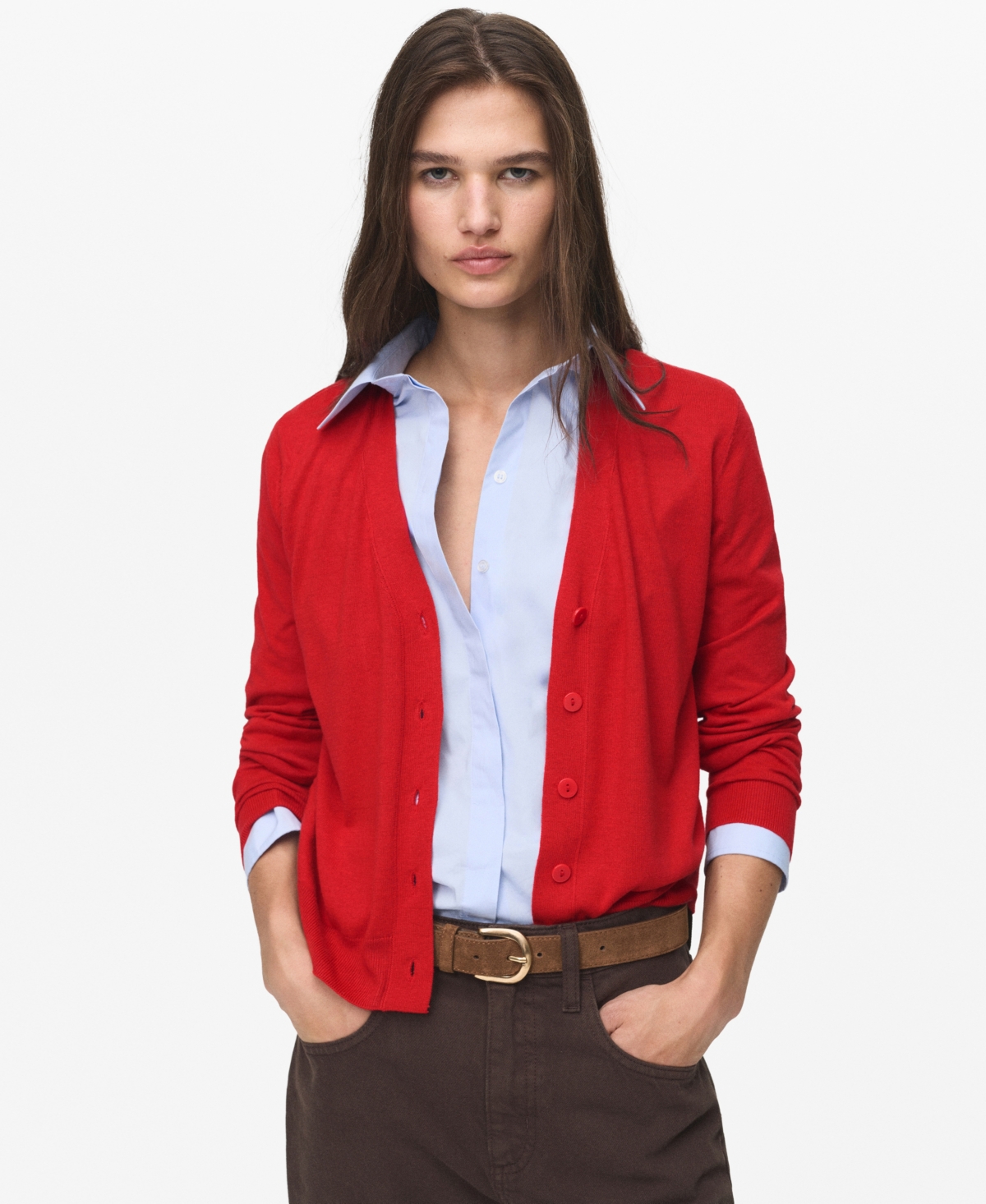 Click here for Mango Womens V-Neck Knitted Cardigan - Dark Orange prices