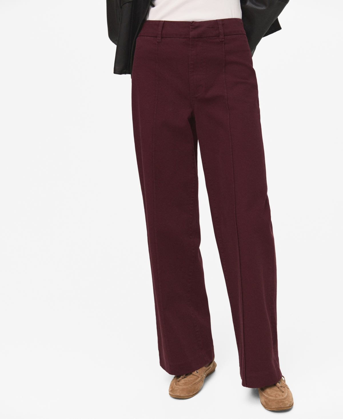 Click here for Mango Womens Stitching Detail High-Waisted Wide-Le... prices