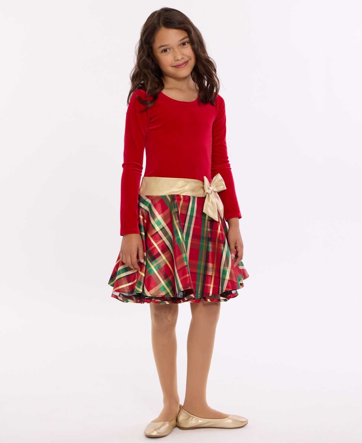 Click here for Bonnie Jean Girls 2-6X Long Sleeve Velvet to Plaid... prices