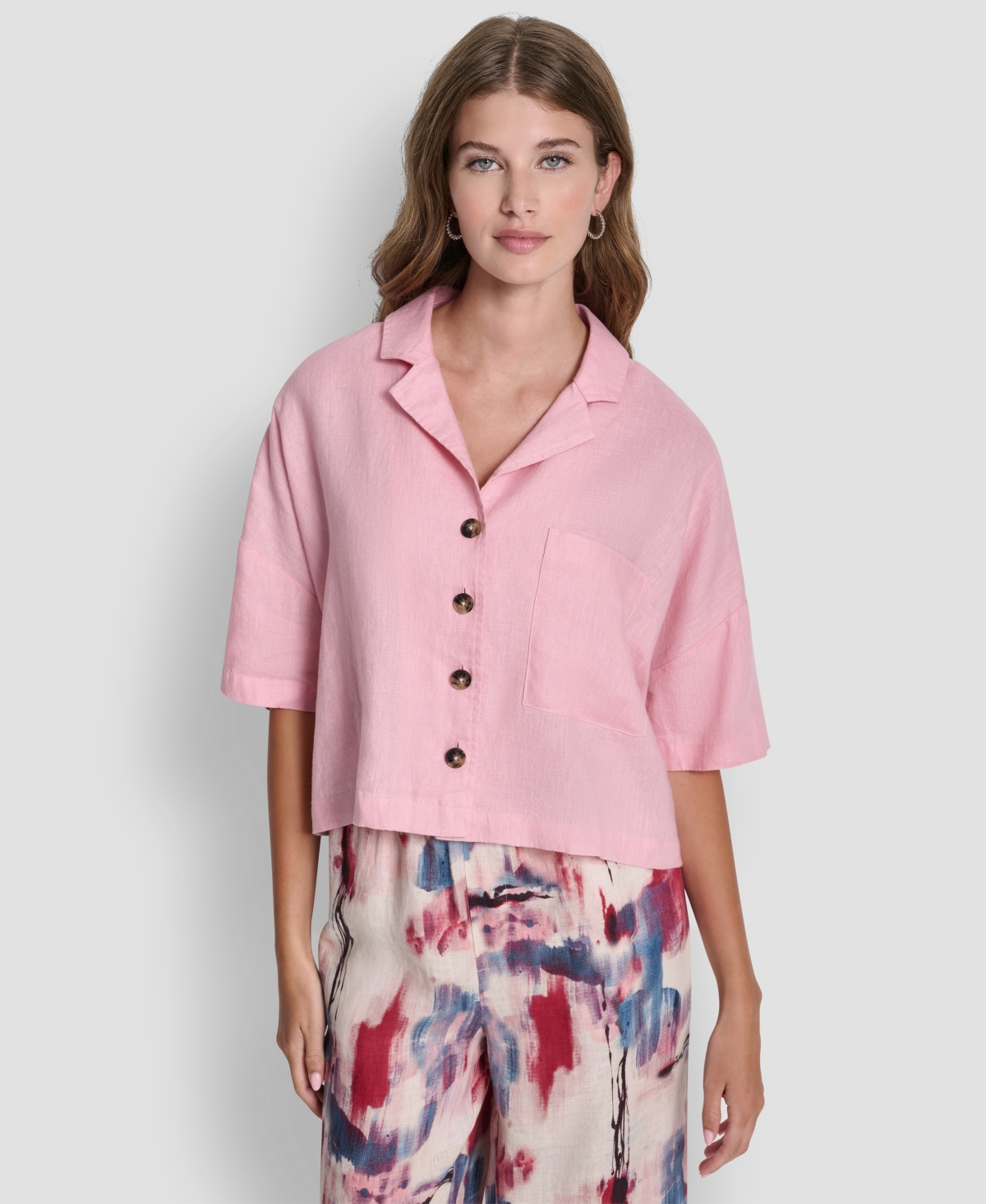 Click here for Dkny Womens Button-Front Dolman-Sleeve Linen Top -... prices