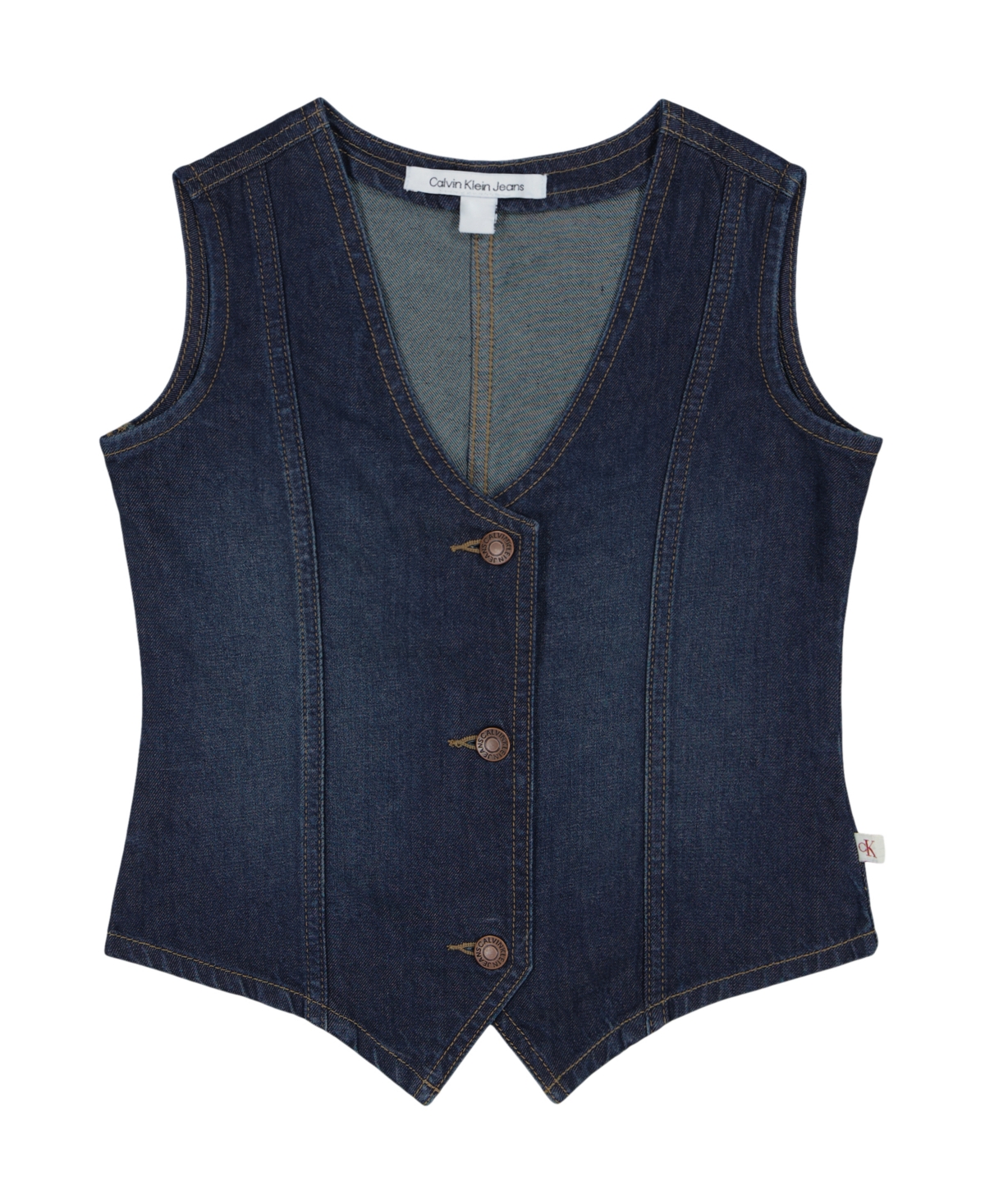 Calvin Klein Girls 7-16 Button-Front V-Neck Denim Vest - Vintage Dark Wash