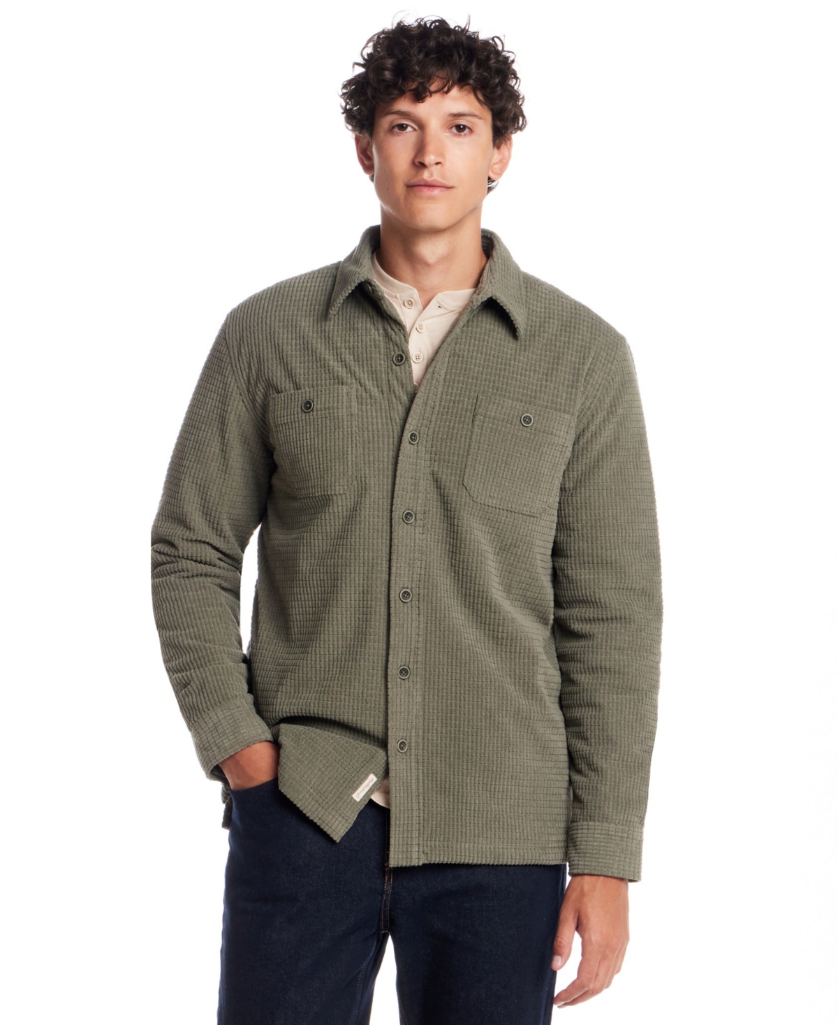 Weatherproof Vintage Mens Grid Collared Shirt Jacket - Washed Olive