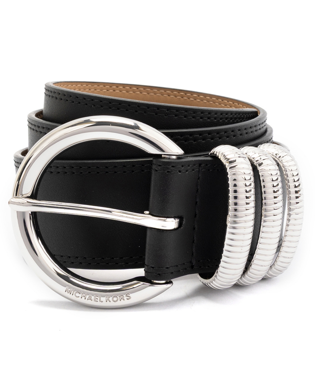 Michael Kors Womens Embellished Non-Reversible Buckle Belt - Black/Silver