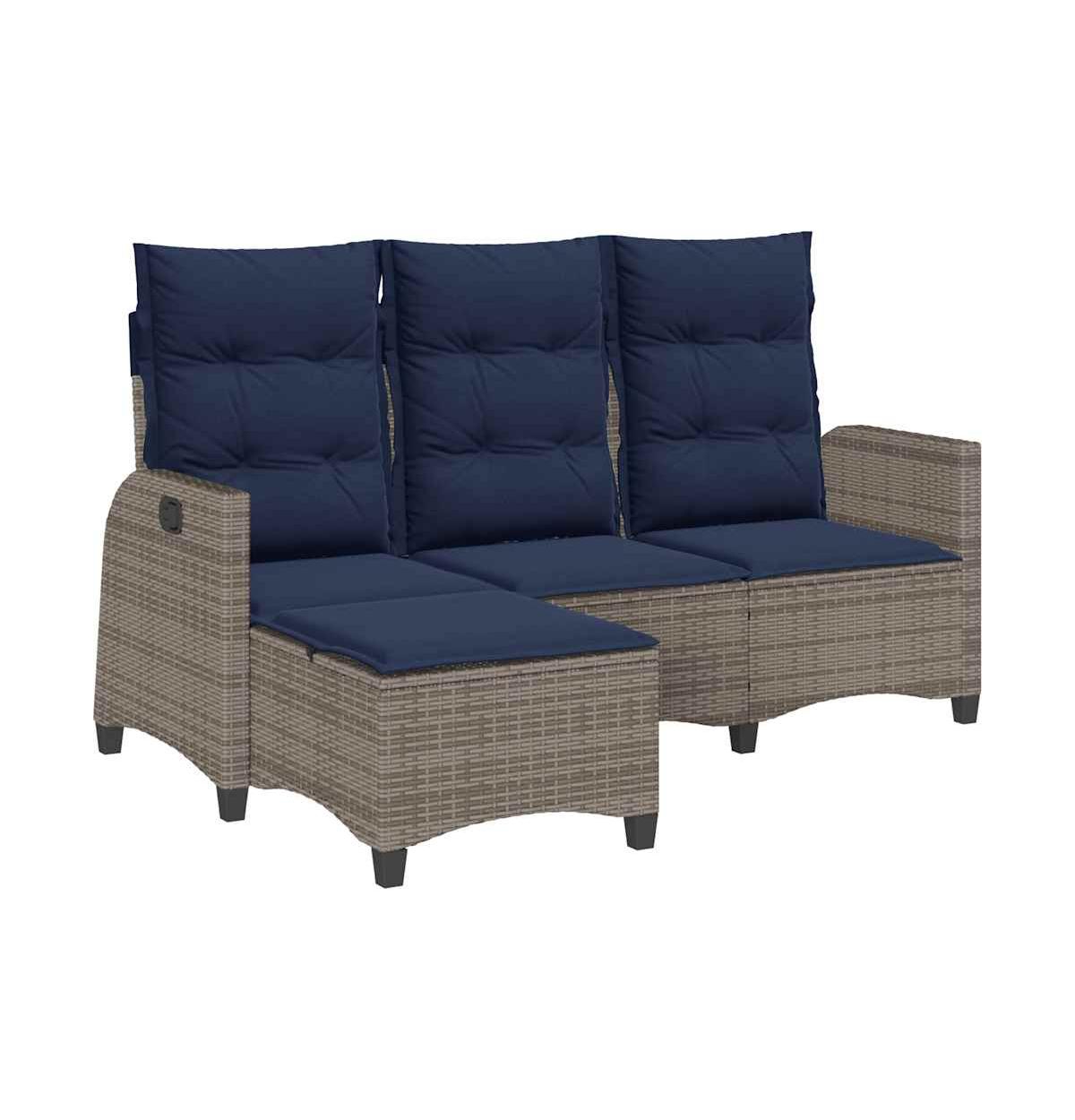 Click here for vidaXL Reclining Garden Sofa Gray Poly Rattan 3-Se... prices