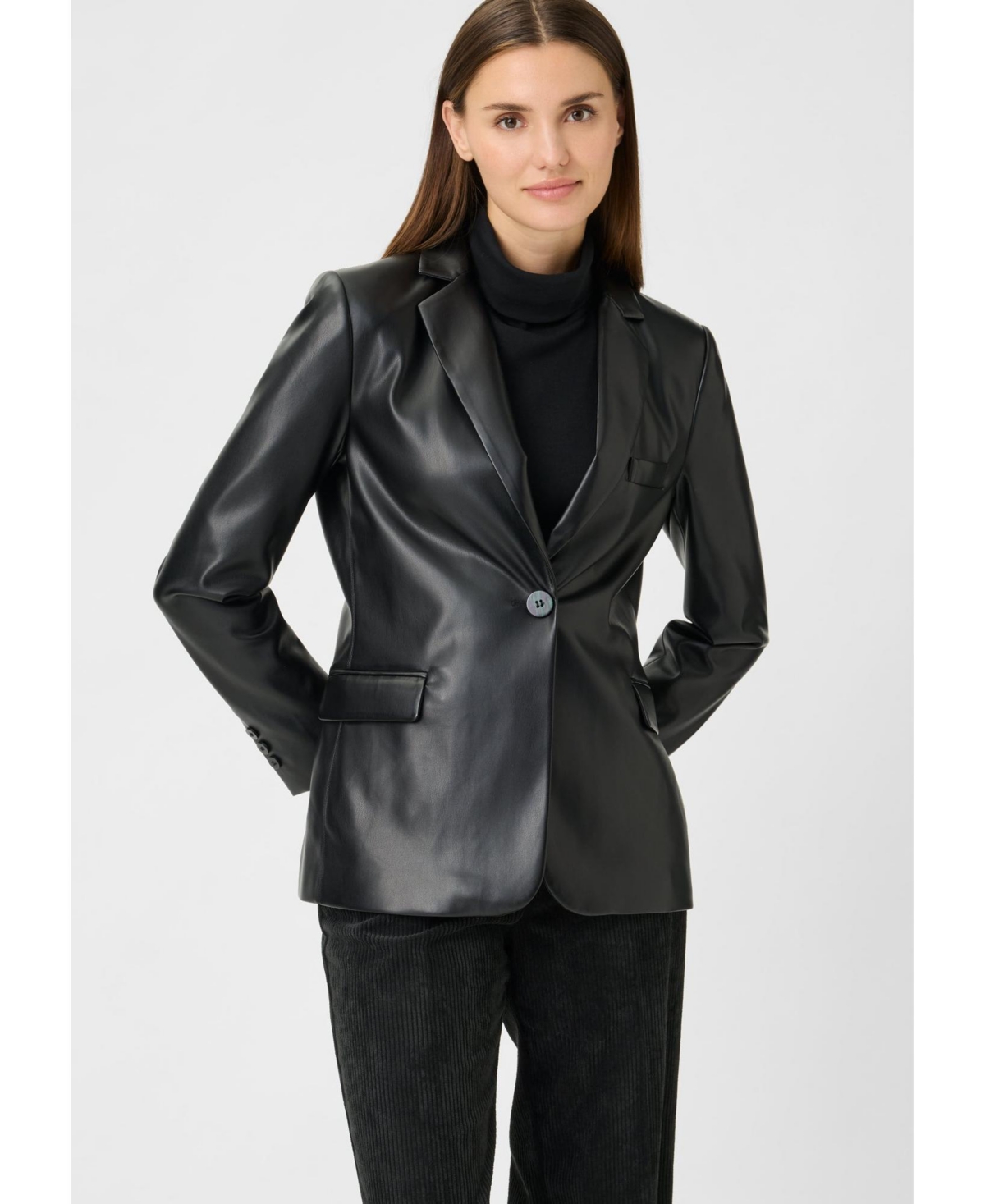 Click here for Olsen Womens Faux Leather Blazer - Black prices