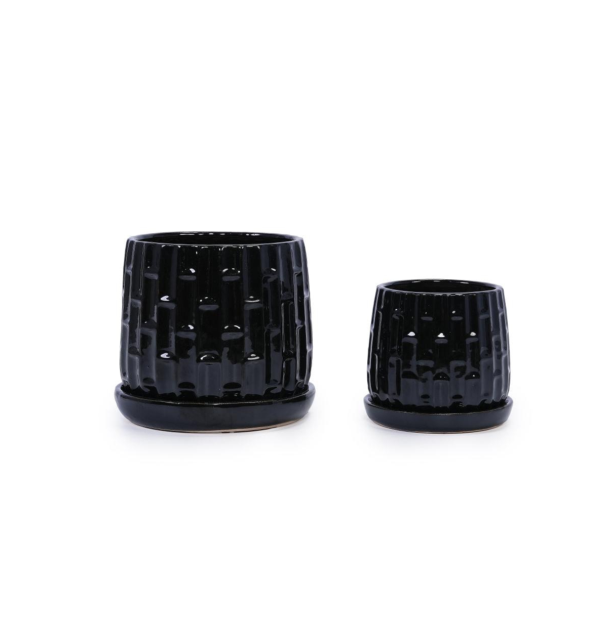 Click here for Chic Crate Set of 2 Modern Ceramic Planters - Blac... prices