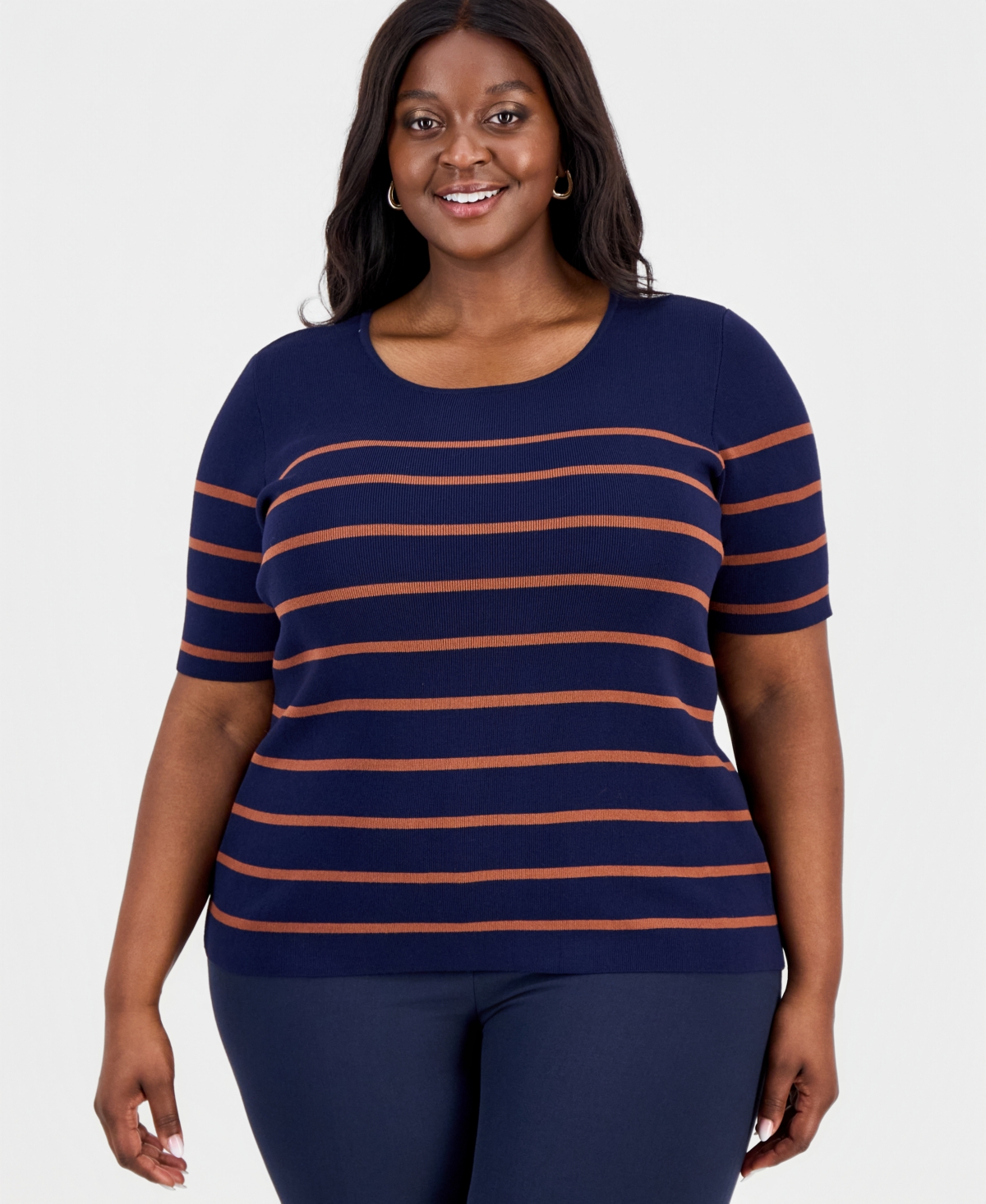 Click here for Tahari Asl Plus Size Striped Short-Sleeve Crewneck... prices