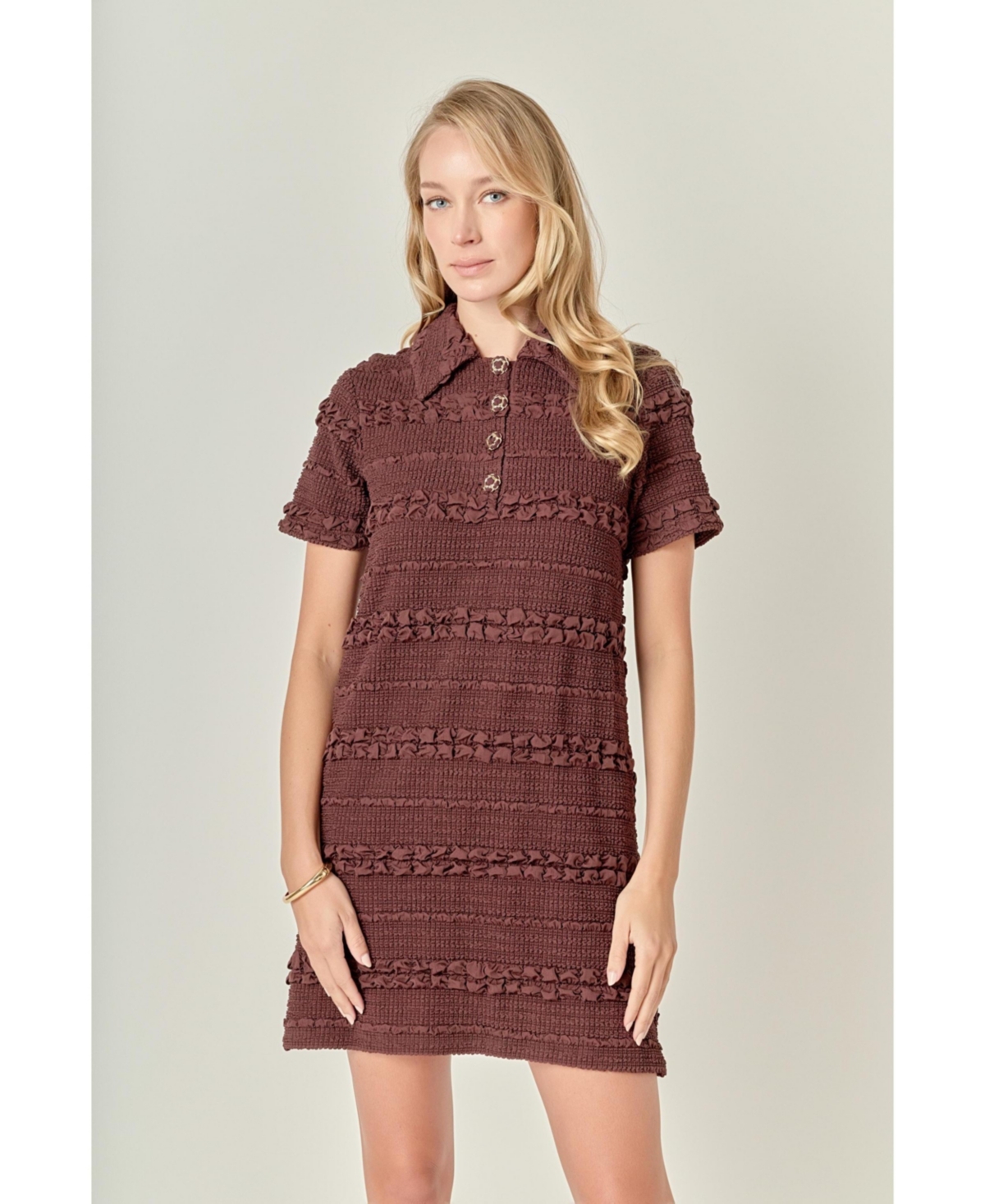 English Factory Womens Stretched Embo Textured Mini Dress - Chocolate brown