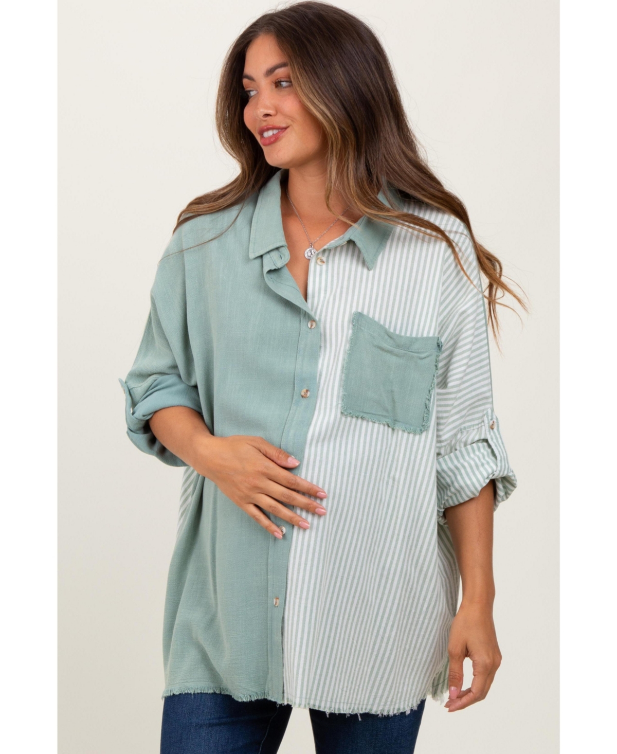 Click here for Pinkblush Maternity Light Olive Colorblock Stripe... prices