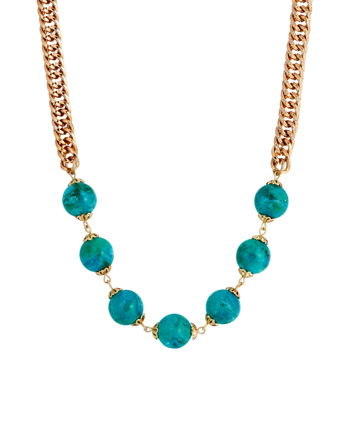 Click here for 2028 Gold Tone Round Bead Necklace - Green prices