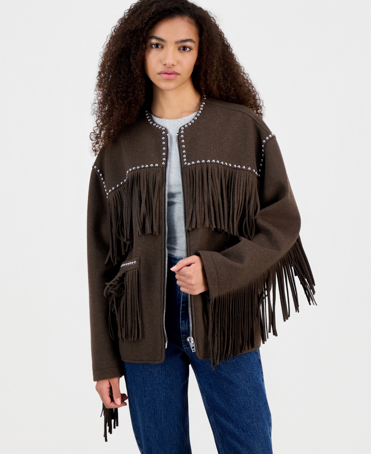 Click here for Blank Nyc Womens Fringe Benefits Studded Jacket -... prices
