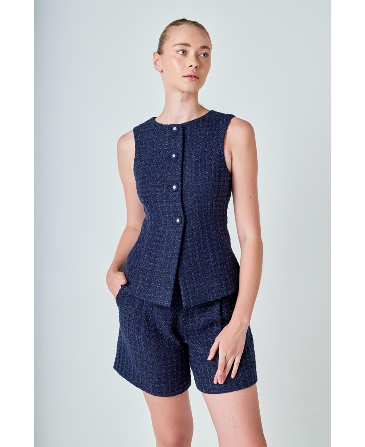 Click here for endless rose Womens Tweed Buttoned Sleeveless - Na... prices