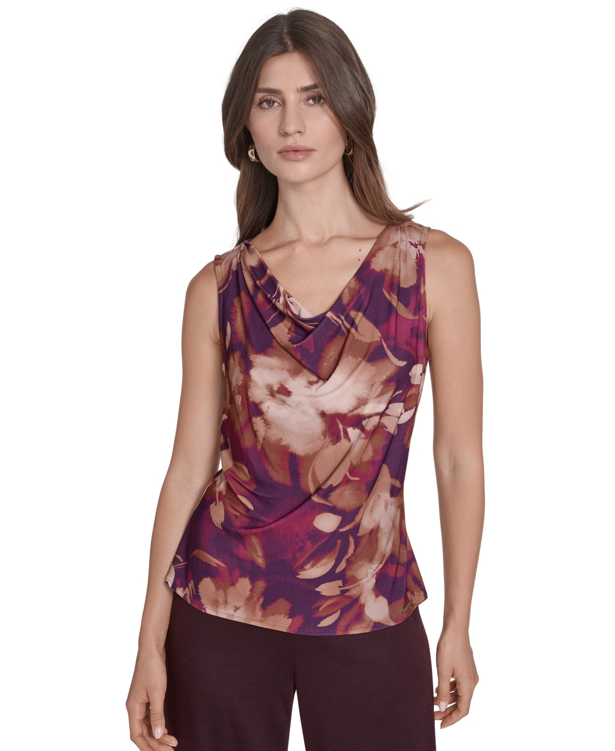 Click here for Halston Womens Printed Sleeveless Cowl Neck Top -... prices