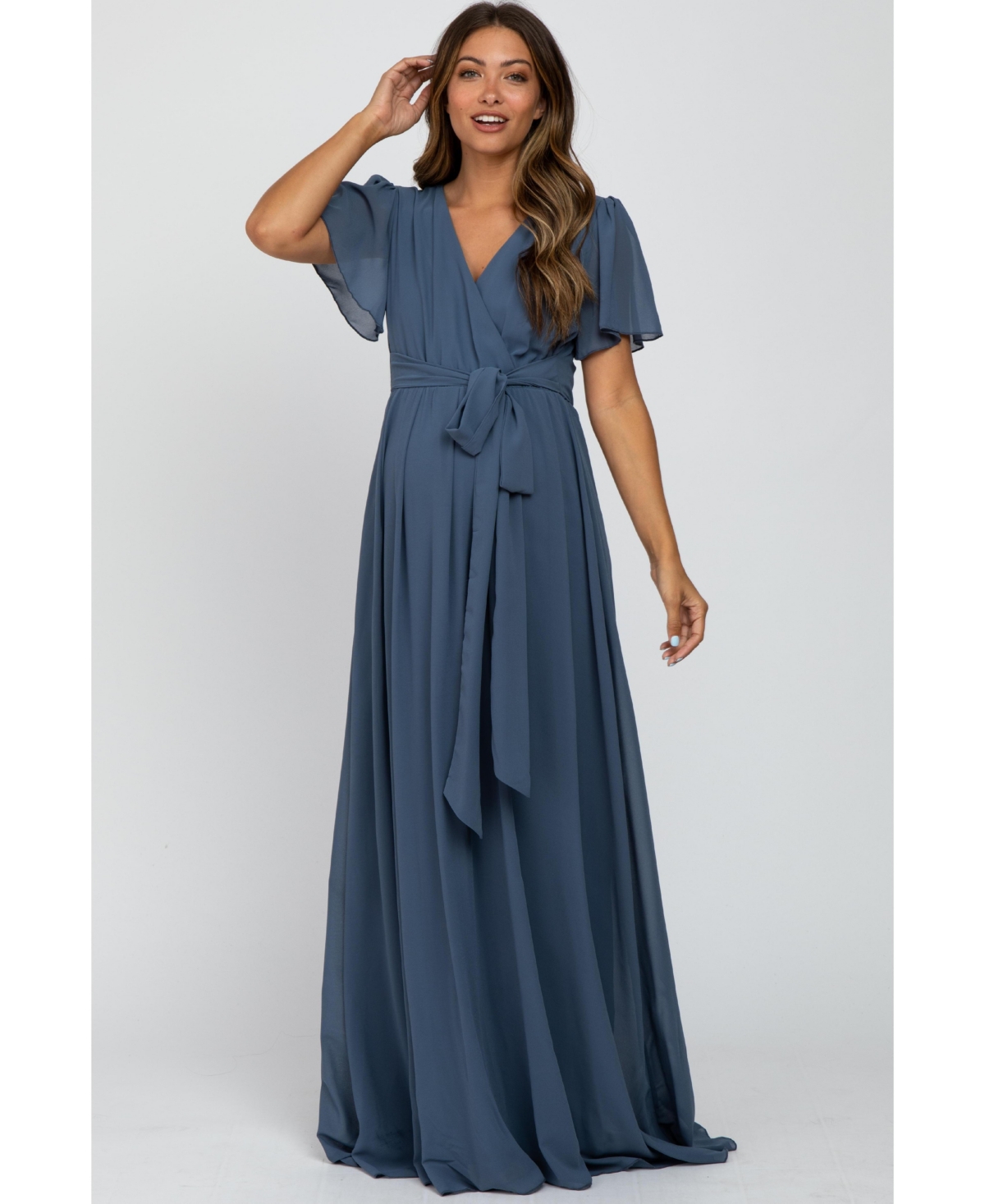 Click here for Pinkblush Maternity Blue Chiffon Short Sleeve Maxi... prices
