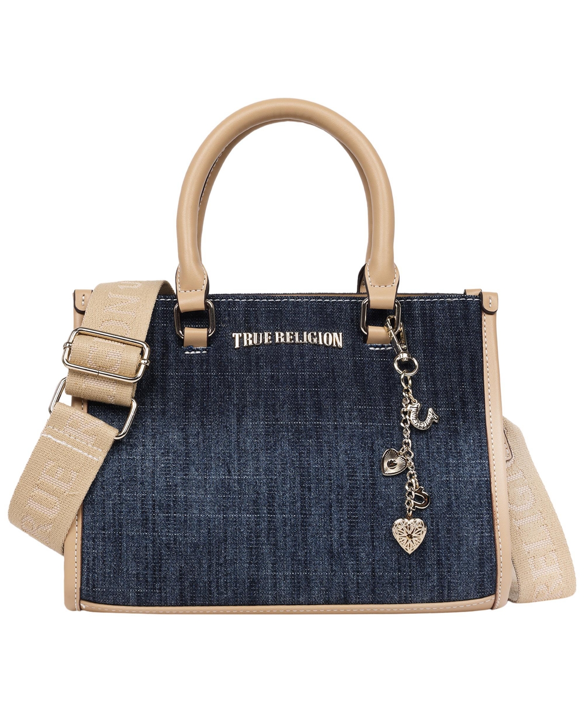 Click here for Horseshoe Dangle Colored Denim Tote - Dark denim prices