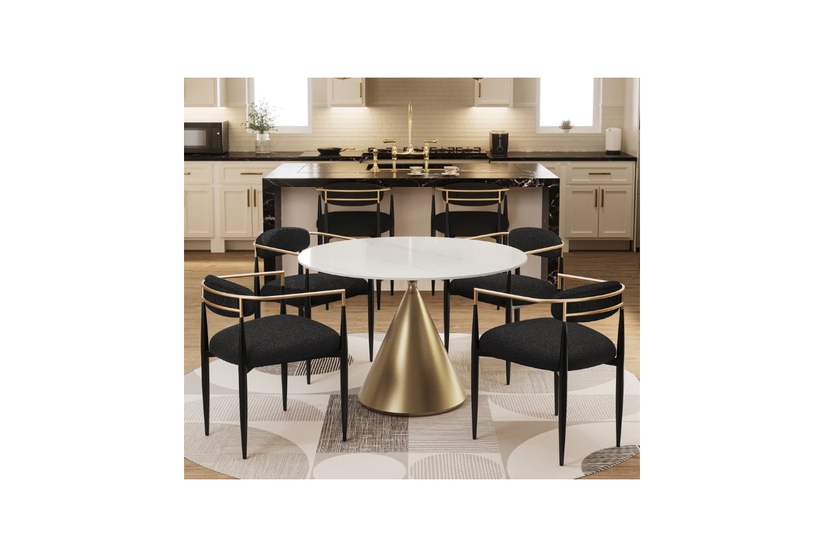 Click here for Morden Fort 47 Round Faux Marble Dining Set with 4... prices