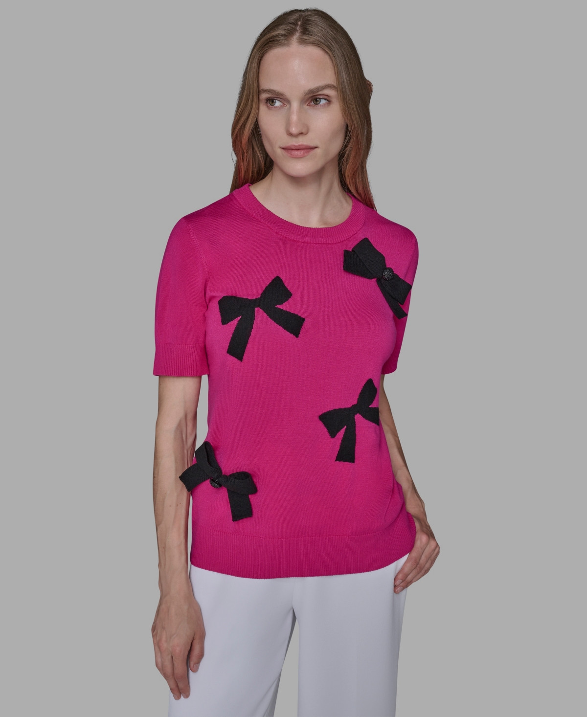 Click here for Karl Lagerfeld Paris Womens Short Sleeve Bow Appli... prices