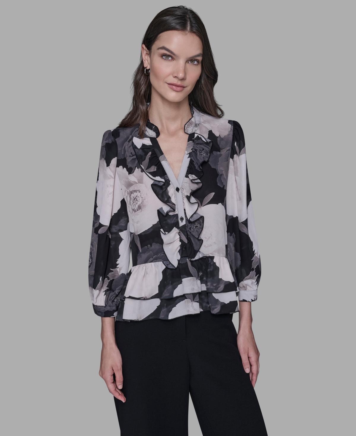 Click here for Karl Lagerfeld Paris Womens V-Neck Floral Print Ru... prices