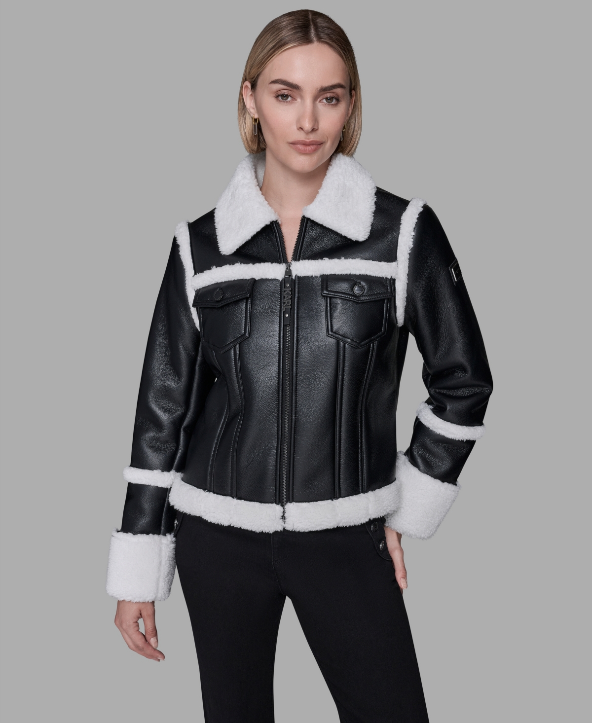 Click here for Karl Lagerfeld Paris Womens Collared Fuzzy Jacket... prices