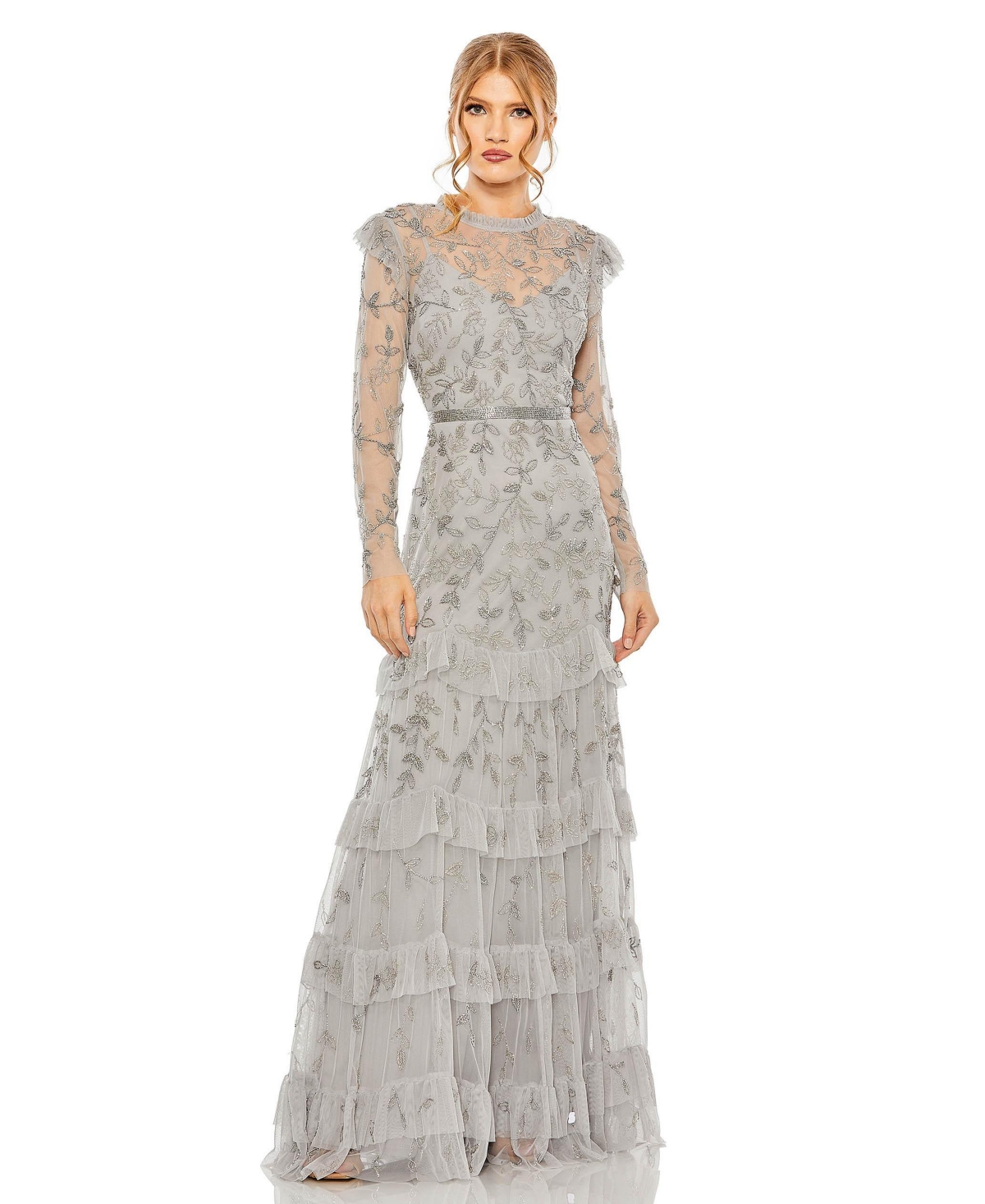 Click here for Mac Duggal Womens High Neck Flutter Cap Long Sleev... prices