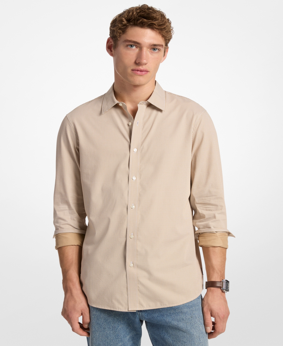 Michael Kors Mens Geo Classic Long Sleeve Shirt - Beige
